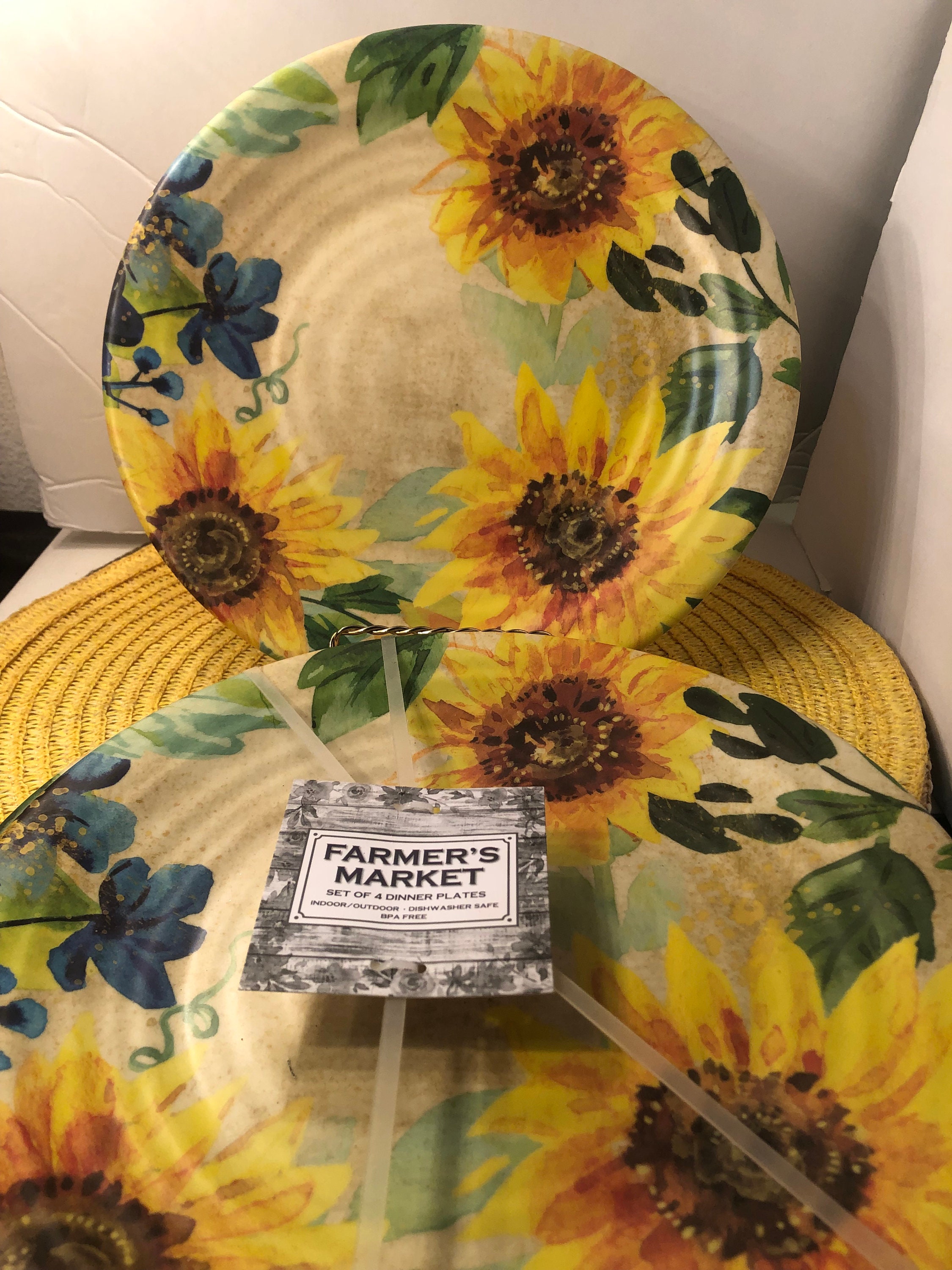Sunflower Melamine Dinner Plates set of 4 Only Ship in U.S.A. - Etsy