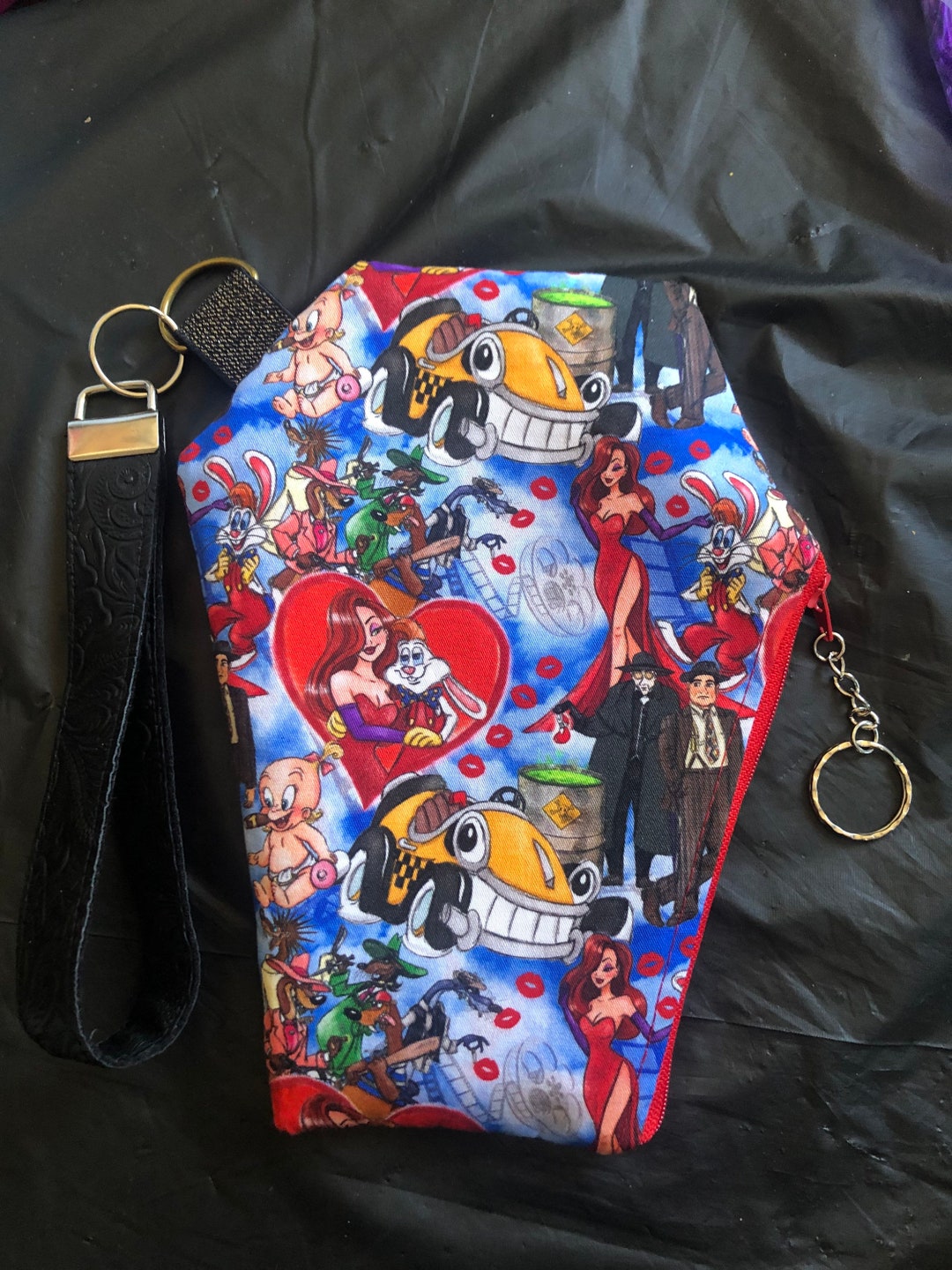 Coffin Wallet Roger Rabbit and Keychain Fob Handmade Vinyl and Cotton ...