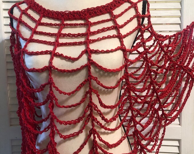 Hand Crochet Red Gothic Spider Web Cape or Poncho - One Size- Adult ...