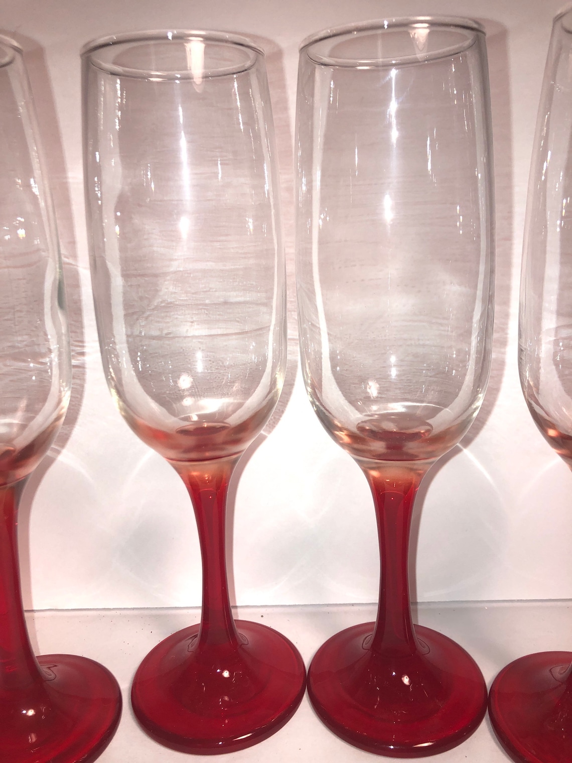 Red Stem Wine Glasses Set Of 4 Etsy