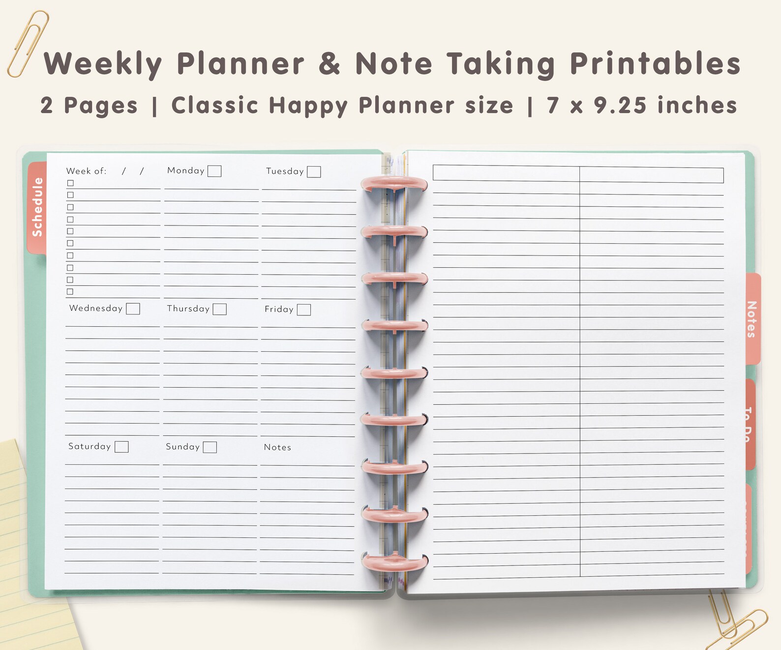 Weekly Planner & Note Taking Printables Classic Happy | Etsy