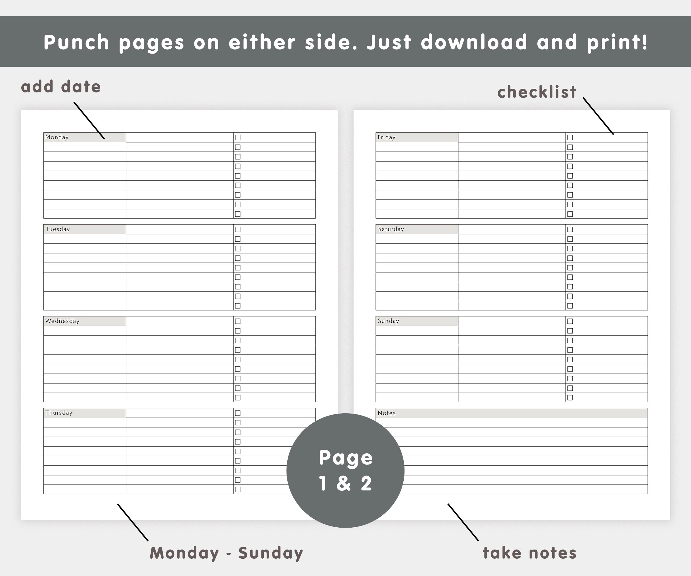Weekly Planner Pages - US Letter Size (8.5 X 11 Inches) and Big Happy ...