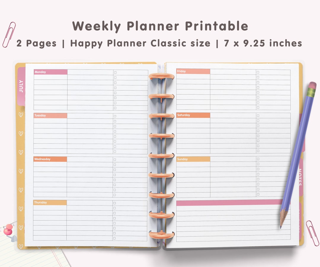 Weekly Horizontal Planner | Undated Weekly Planner | Weekly Planner ...