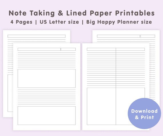 Note Taking and Lined Paper Planner Printables US Letter | Etsy
