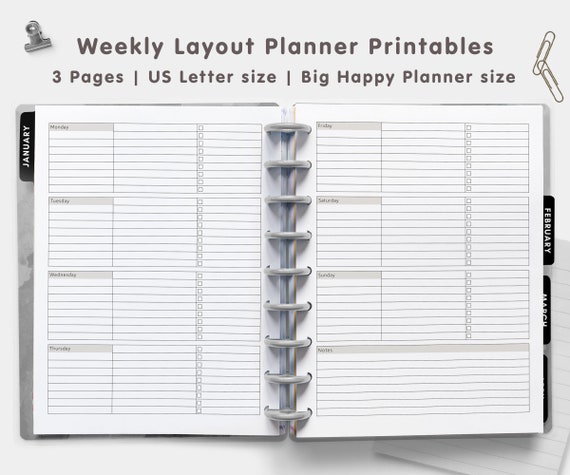 Weekly Planner Pages US Letter Size 8.5 X 11 Inches and - Etsy
