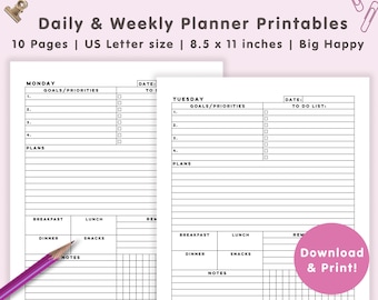 Weekly Planner Pages US Letter Size 8.5 X 11 Inches and - Etsy