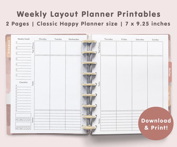 Undated Weekly Planner Weekly Layout Planner Printables - Etsy