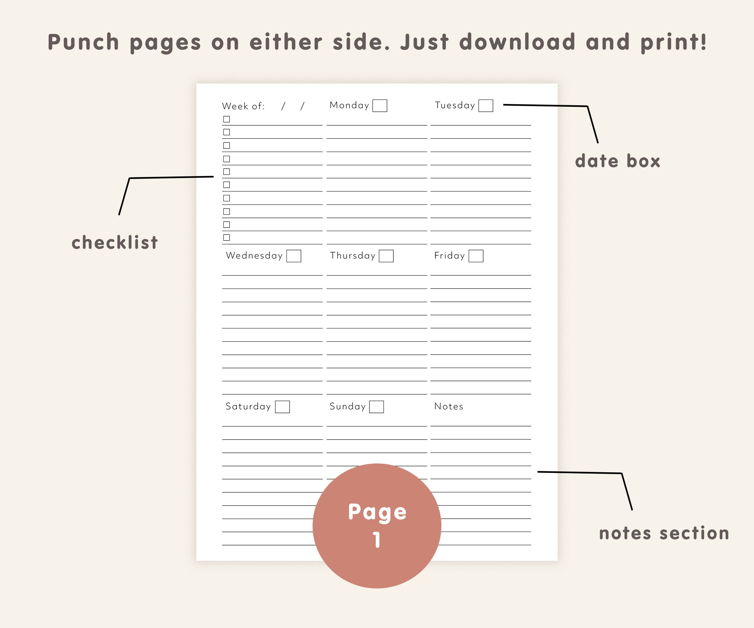 Weekly Planner & Note Taking Printables Classic Happy | Etsy