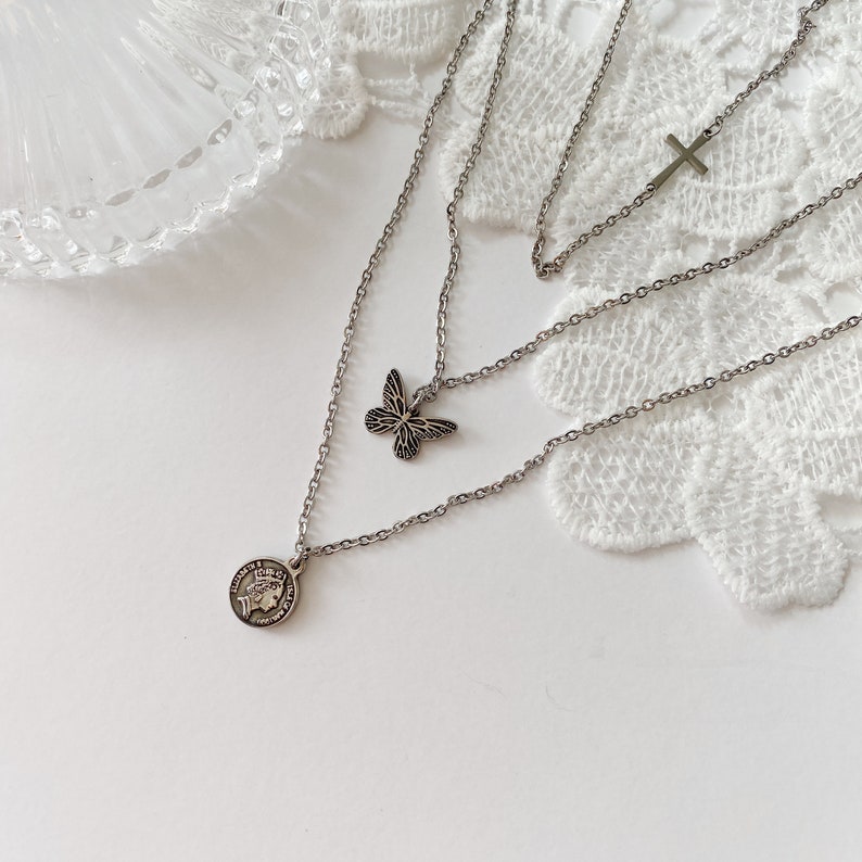 Triple Layered Chain Necklace Set Stainless Steel Necklace - Etsy