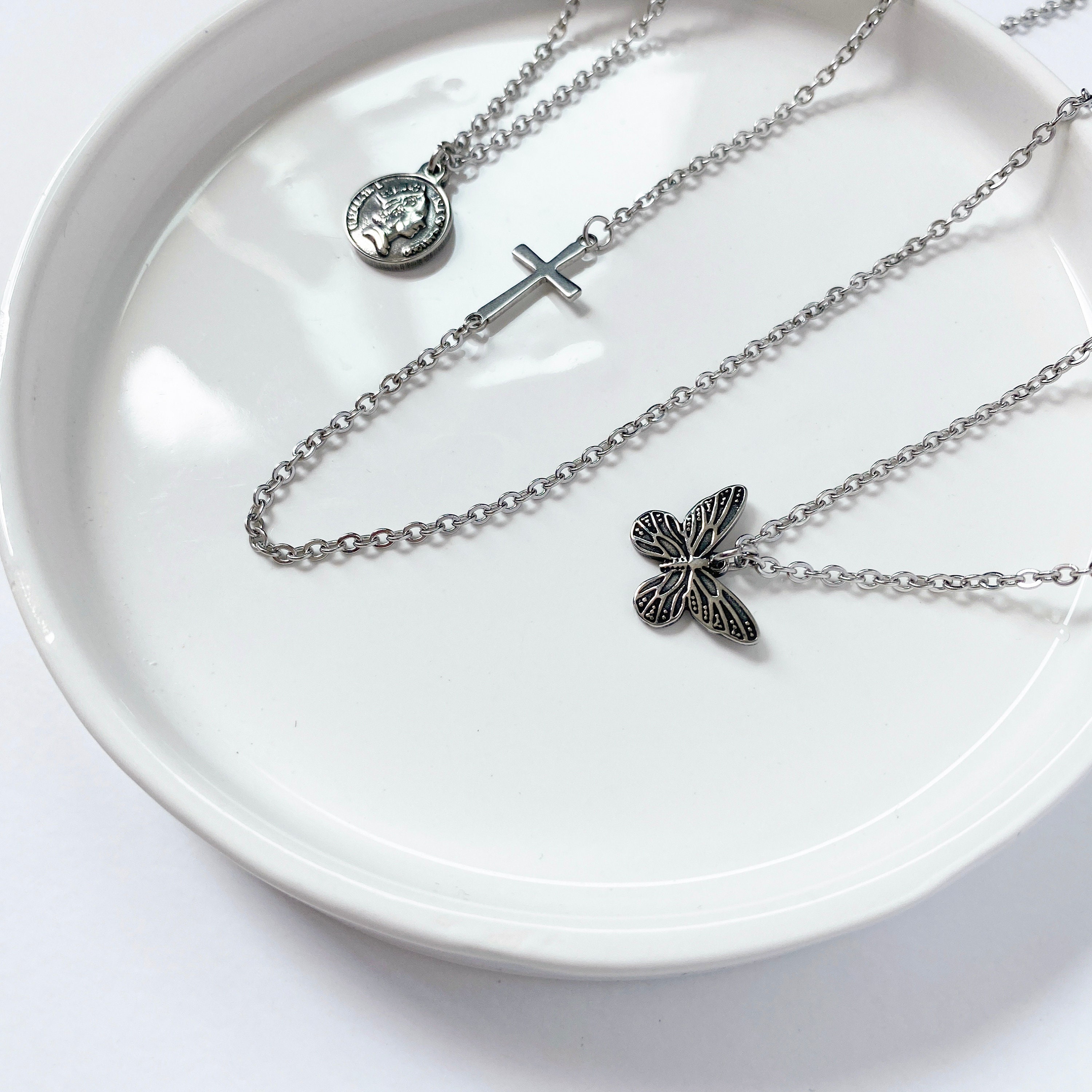 Triple Layered Chain Necklace Set Stainless Steel Necklace | Etsy