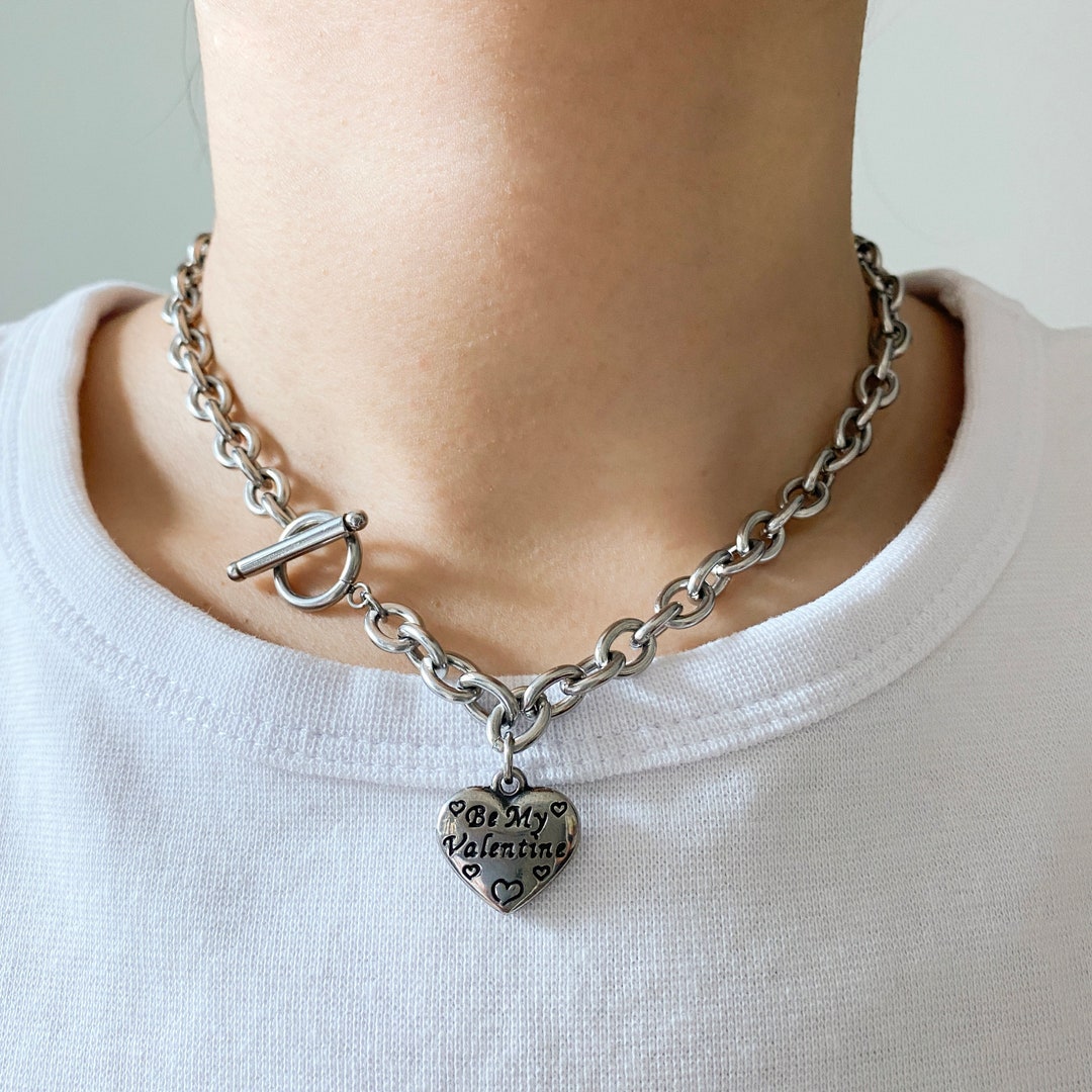 Stainless Steel Heart Toggle Clasp Chunky Chain Necklace, Valentine's ...