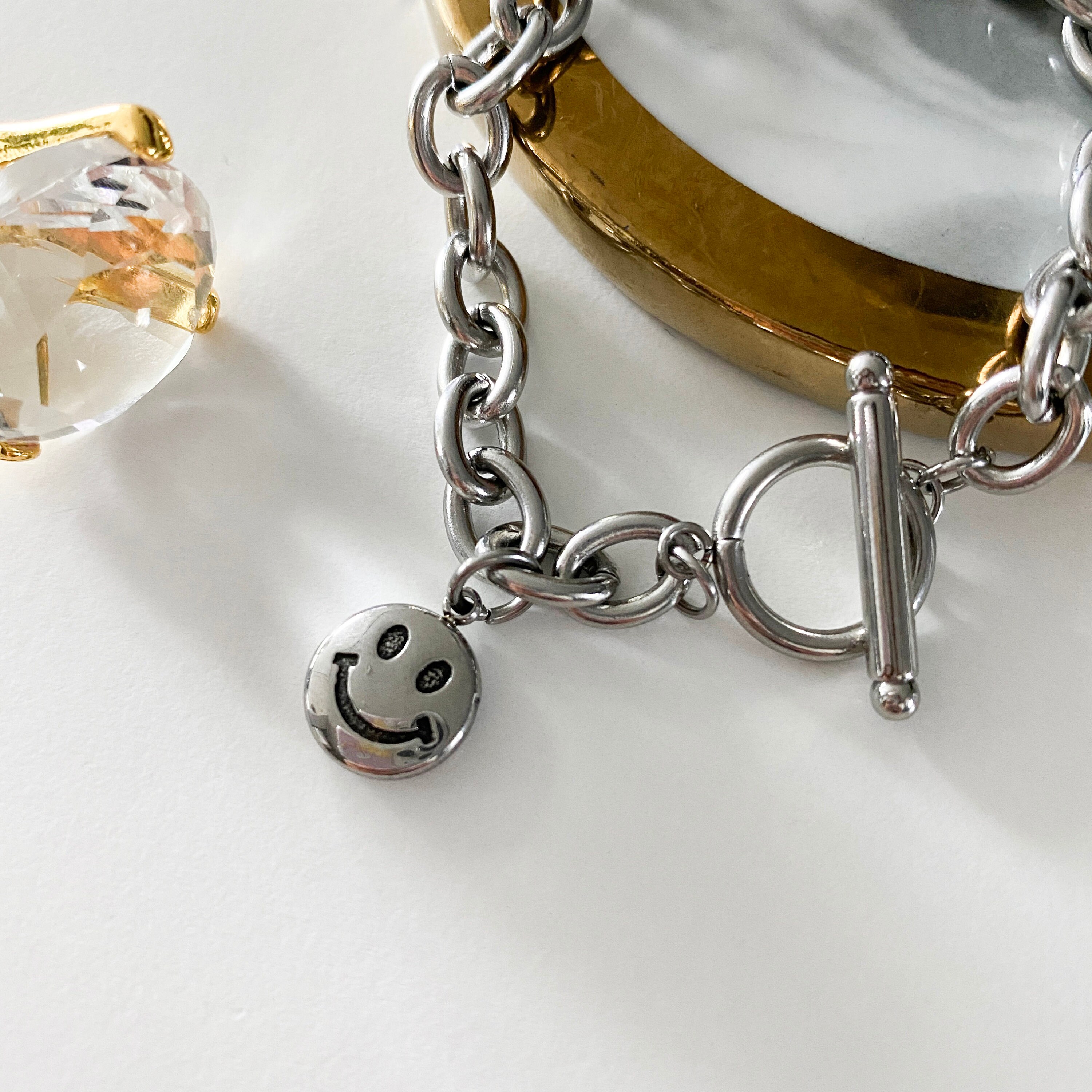 Chunky Chain Smile Toggle Stainless Steel Bracelet Smiley - Etsy Hong Kong