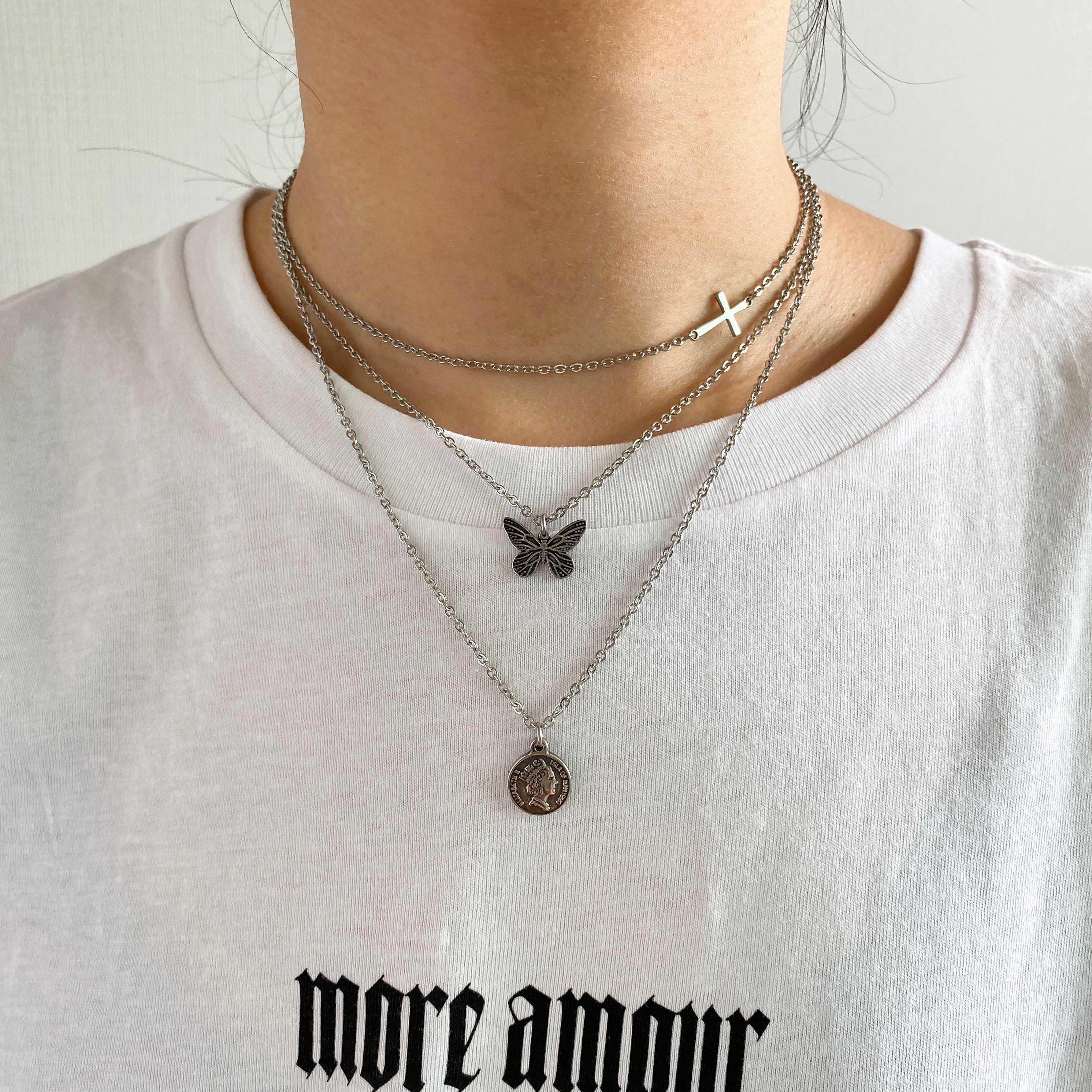 Triple Layered Chain Necklace Set Stainless Steel Necklace | Etsy