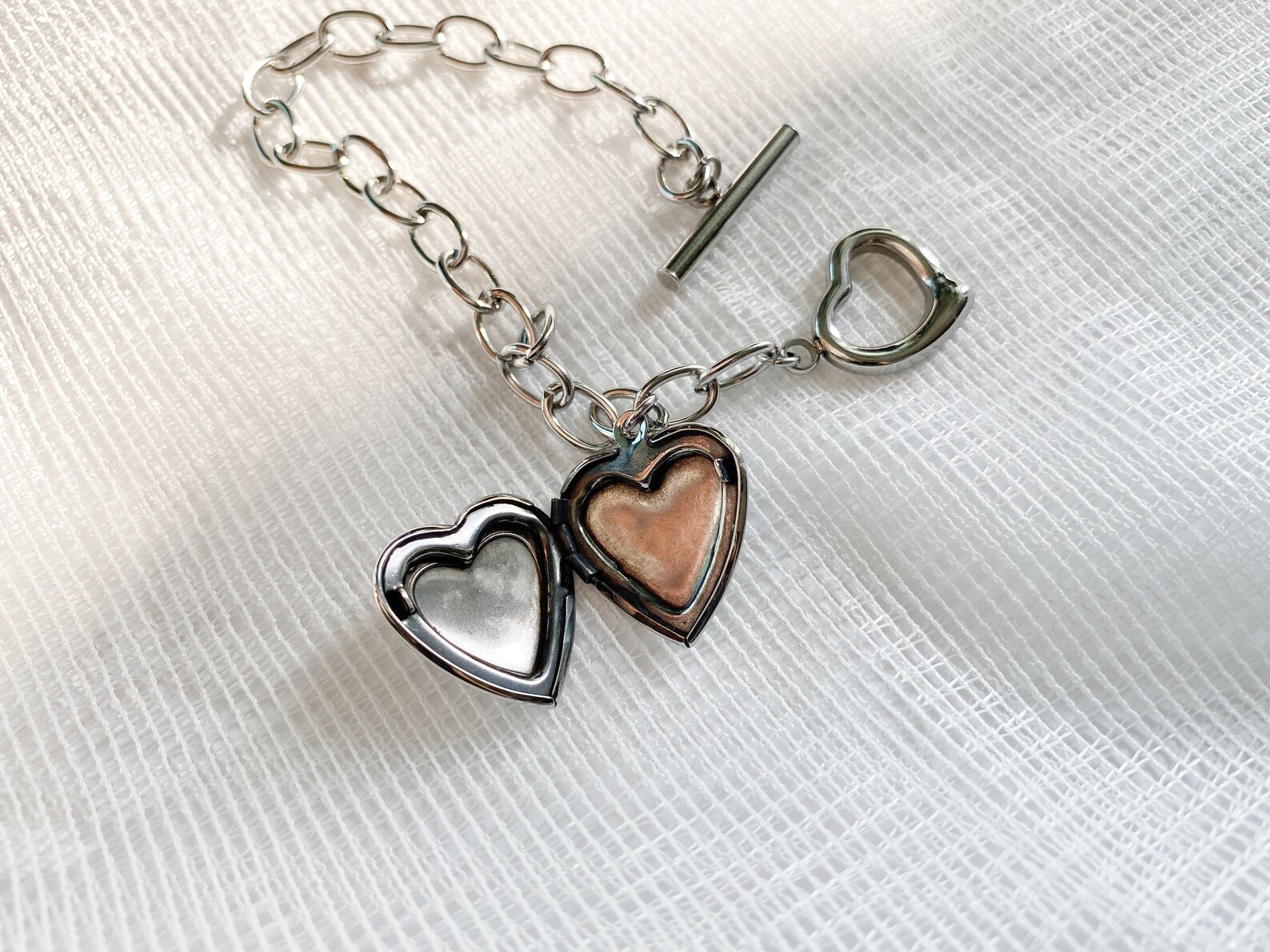 Heart Locket Bracelet With Heart Toggle Clasp Photo Picture - Etsy