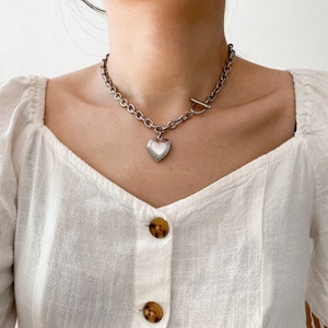 Heart Locket Necklace, Chunky Chain With Toggle Clasp, Photo Locket - Etsy