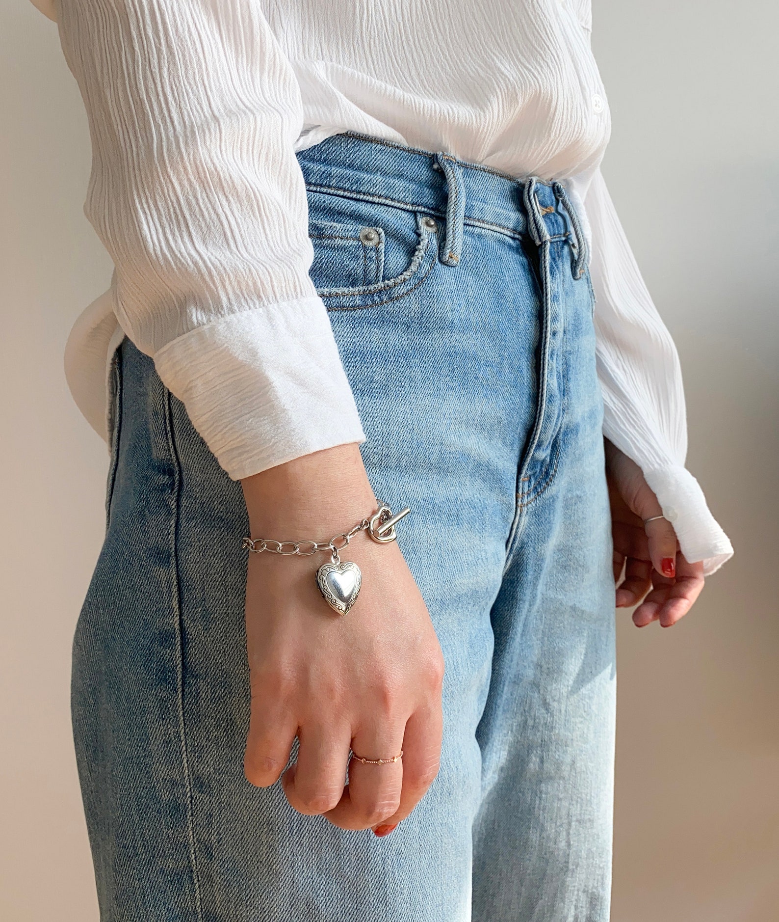 Heart Locket Bracelet With Heart Toggle Clasp Photo Picture | Etsy