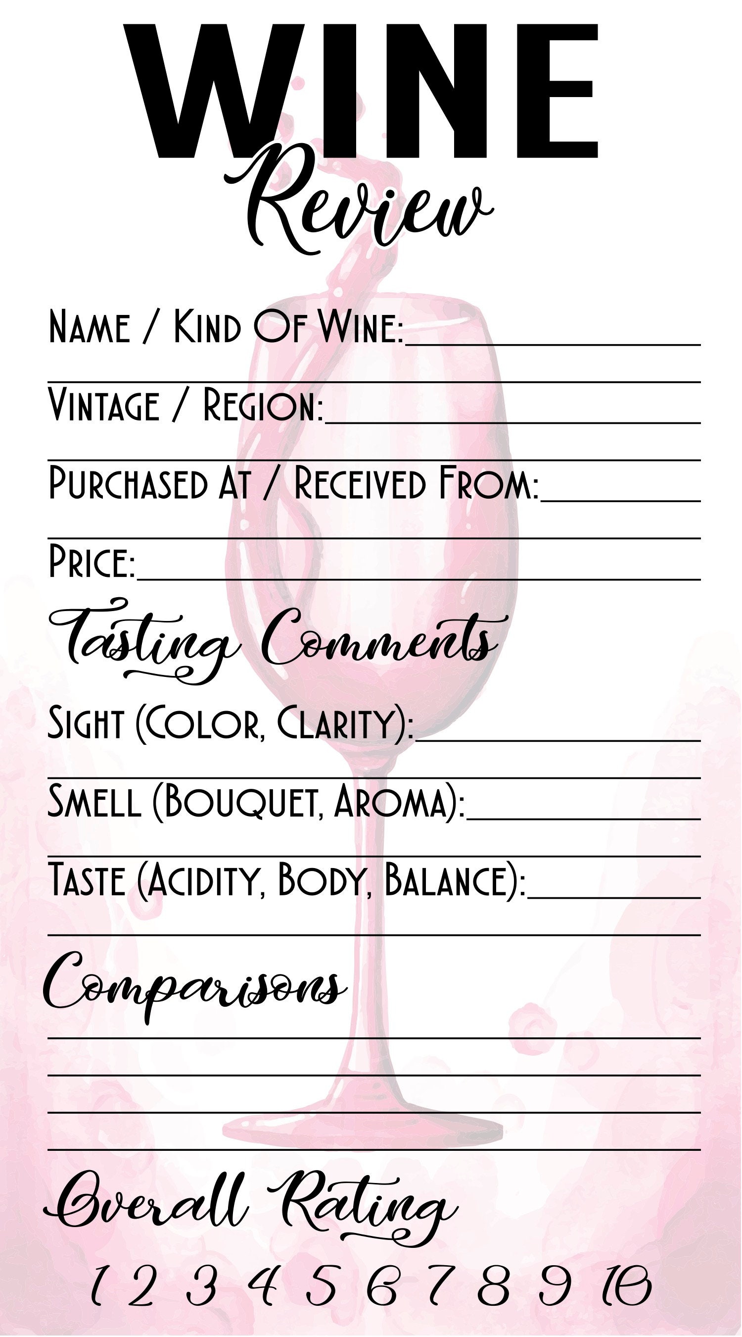 WINE REVIEW CHECKLIST | Printable Wine Review | Wine Connoisseur ...