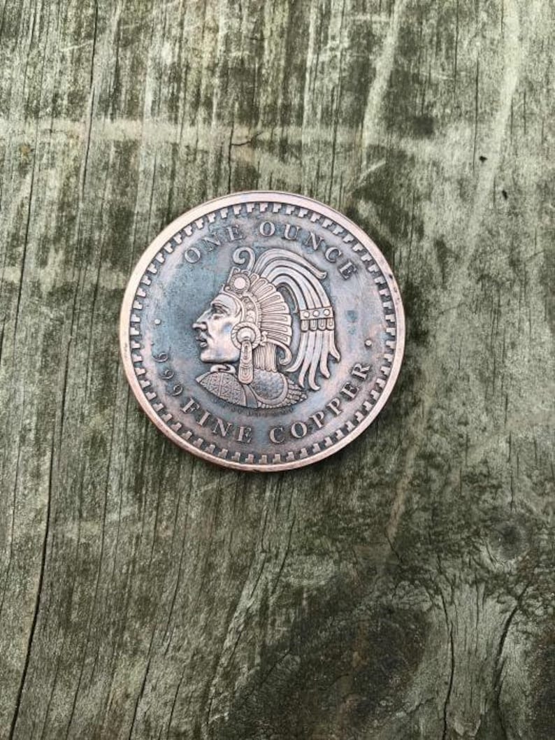1 oz Copper Round EDC Challenge Coin Aztec Calendar Mayan | Etsy