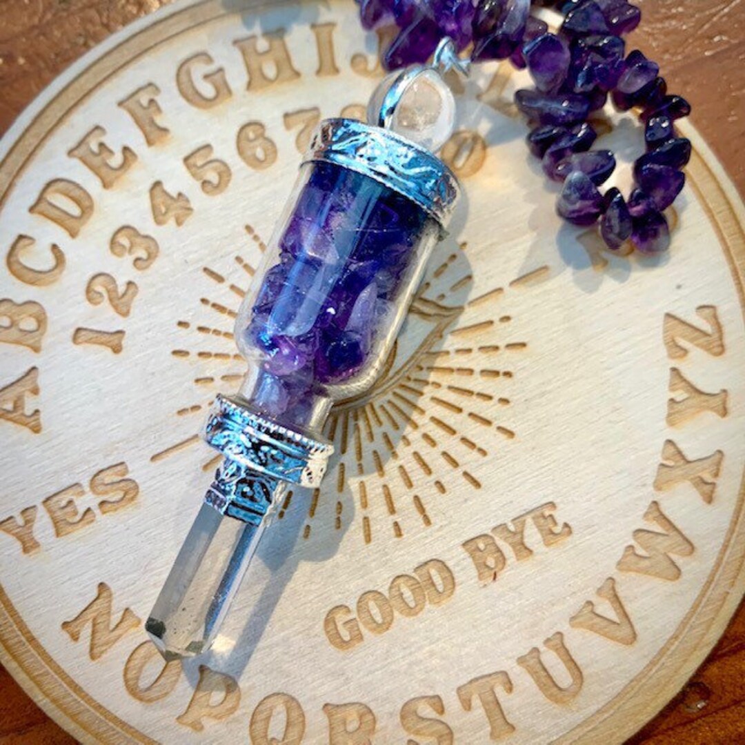 Amethyst Crystal Chip Bottle Pendulum With Clear Quartz Conductors - Etsy