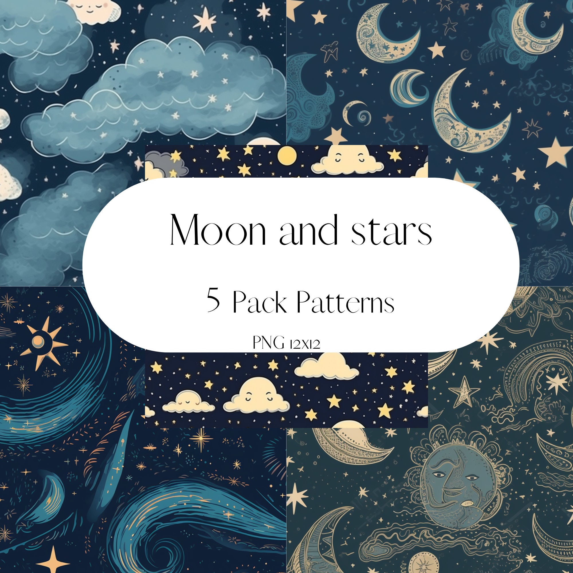 Moon and Star Pattern PNG - Etsy
