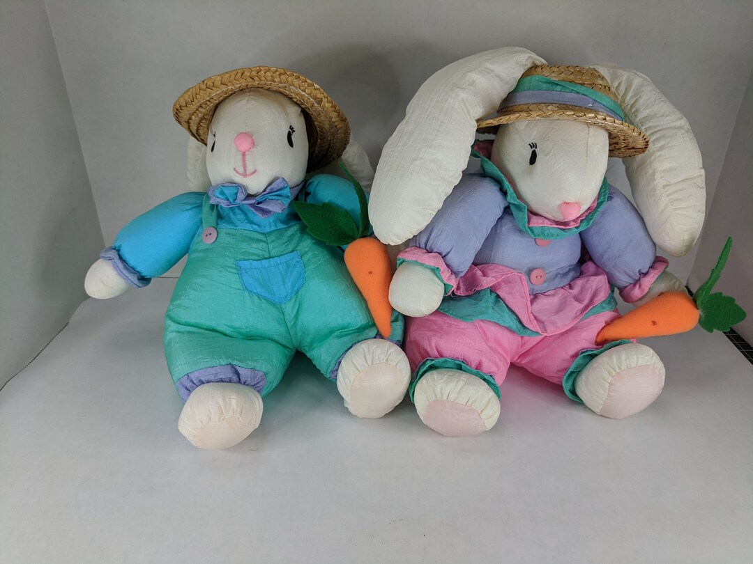 Set of Vintage Farmer Easter Bunny Plush Bunnies Used in Good Condition ...