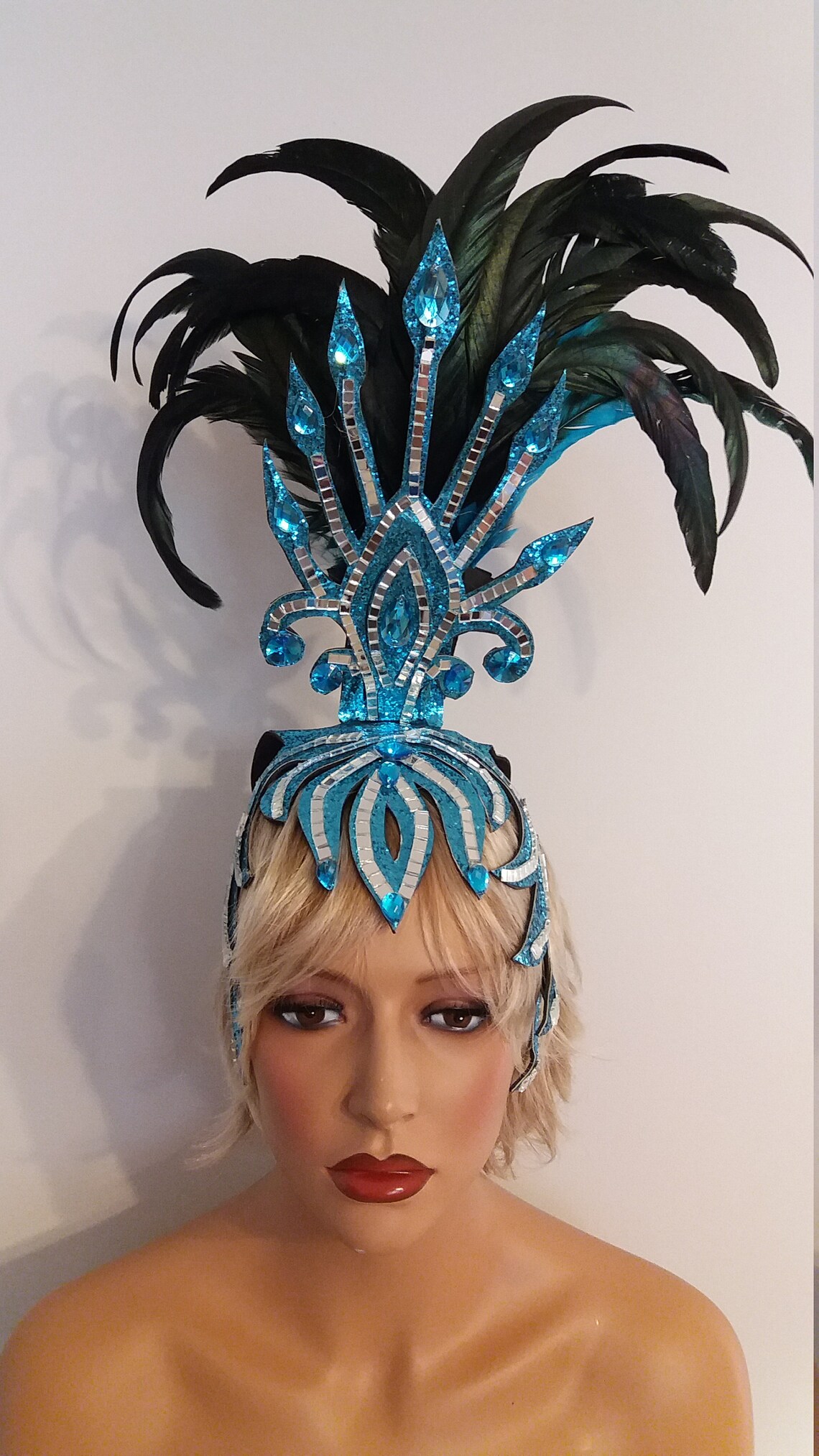 TURQUOISE Mirror/feather Headpiece-headdress-samba Costumes | Etsy
