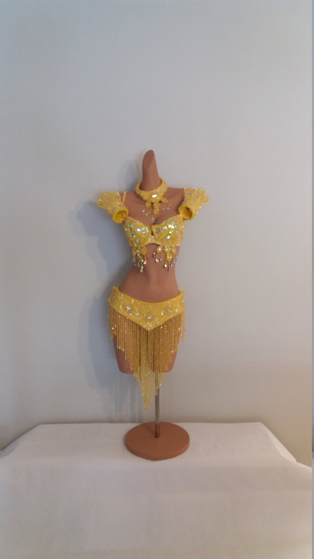 Yellow Beads Skirttop Samba Costumes Carnival Show Girl Vegas Cabaret
