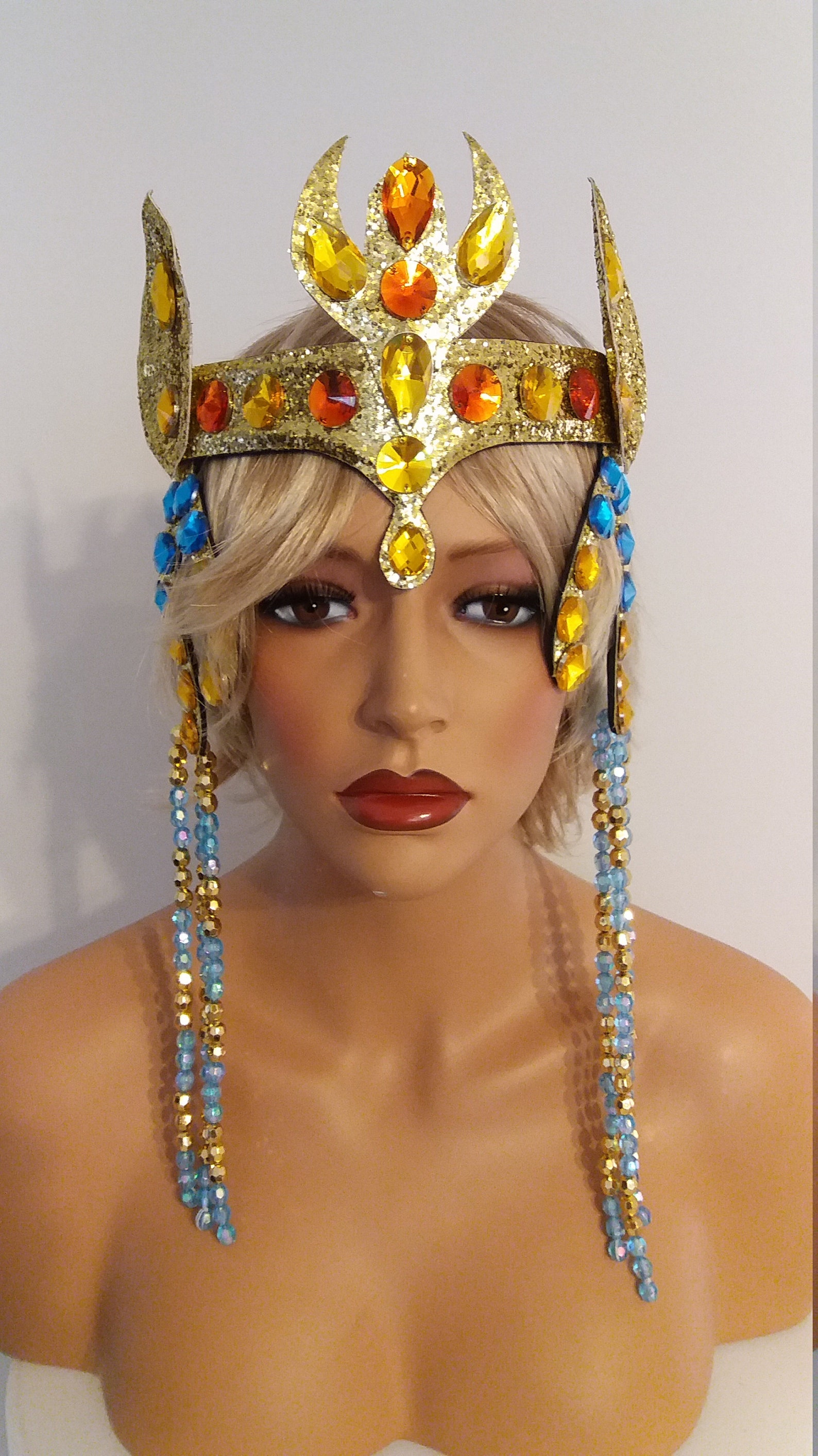 GOLD Beads Crown-headpiece-samba Costumes-rio Carnival-mardi Gras-show ...