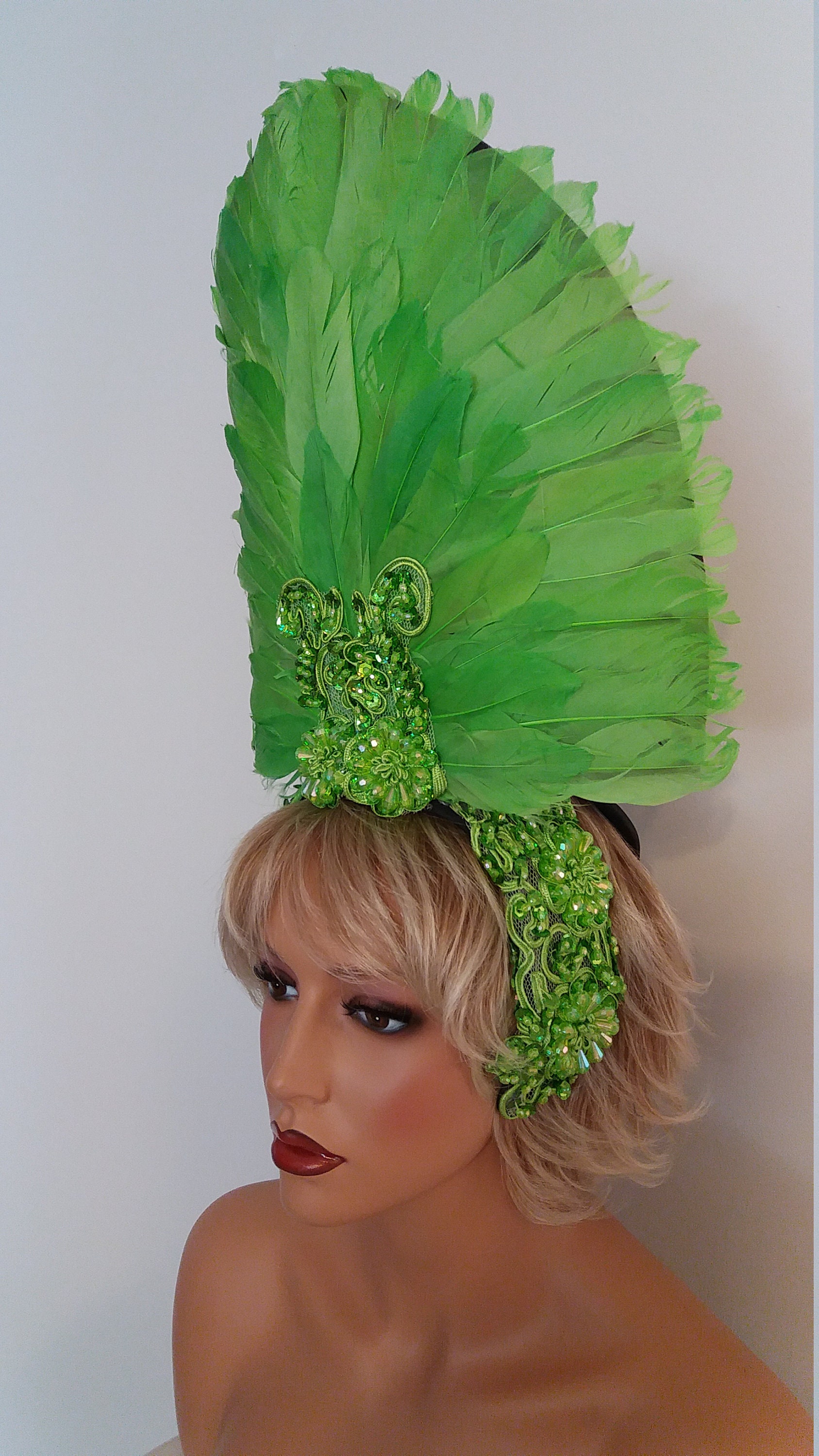 Lime GREEN Feather Headpiece-headdress-samba Costumes - Etsy UK