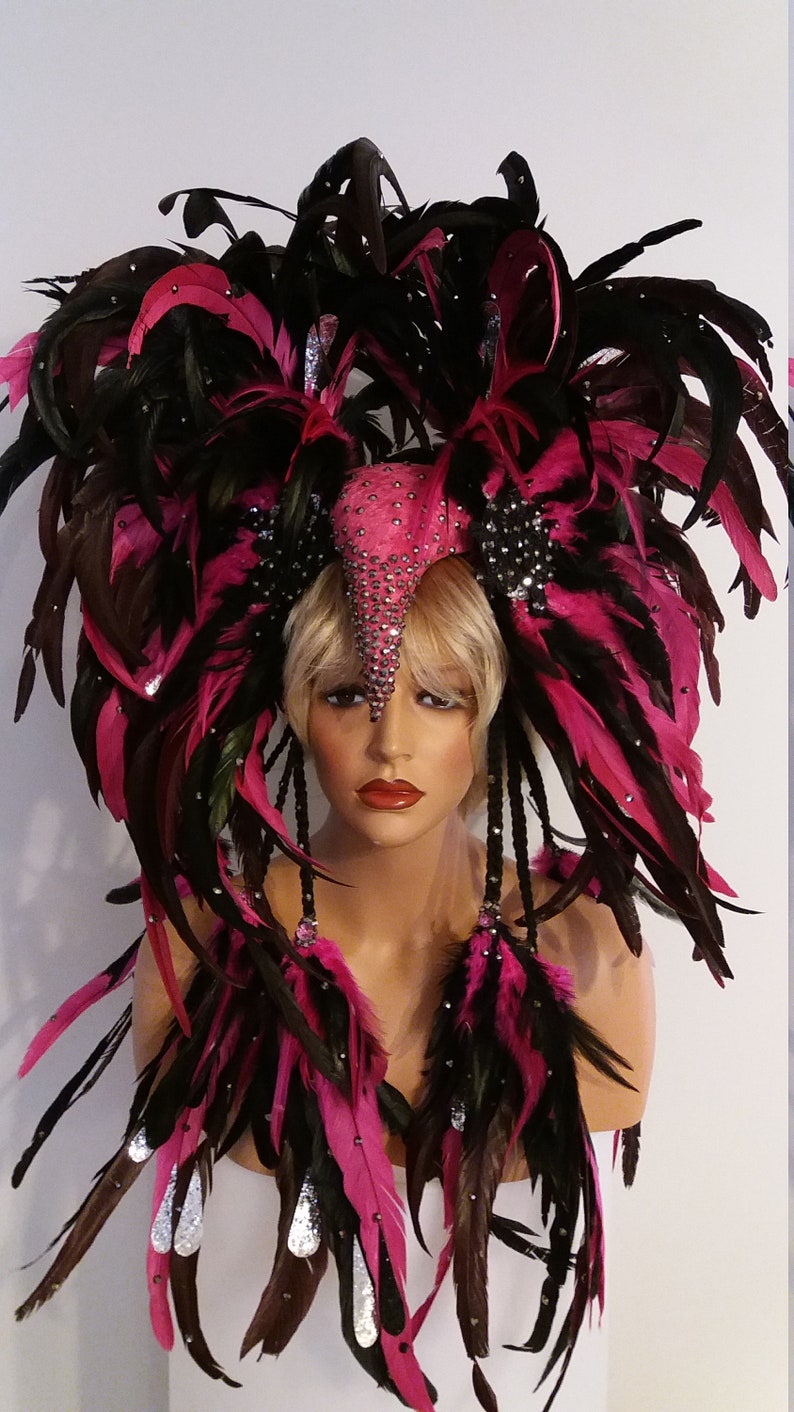 PINK/BLACK "maya" Feather Headpiece-headdress Samba Costumes Carnival ...