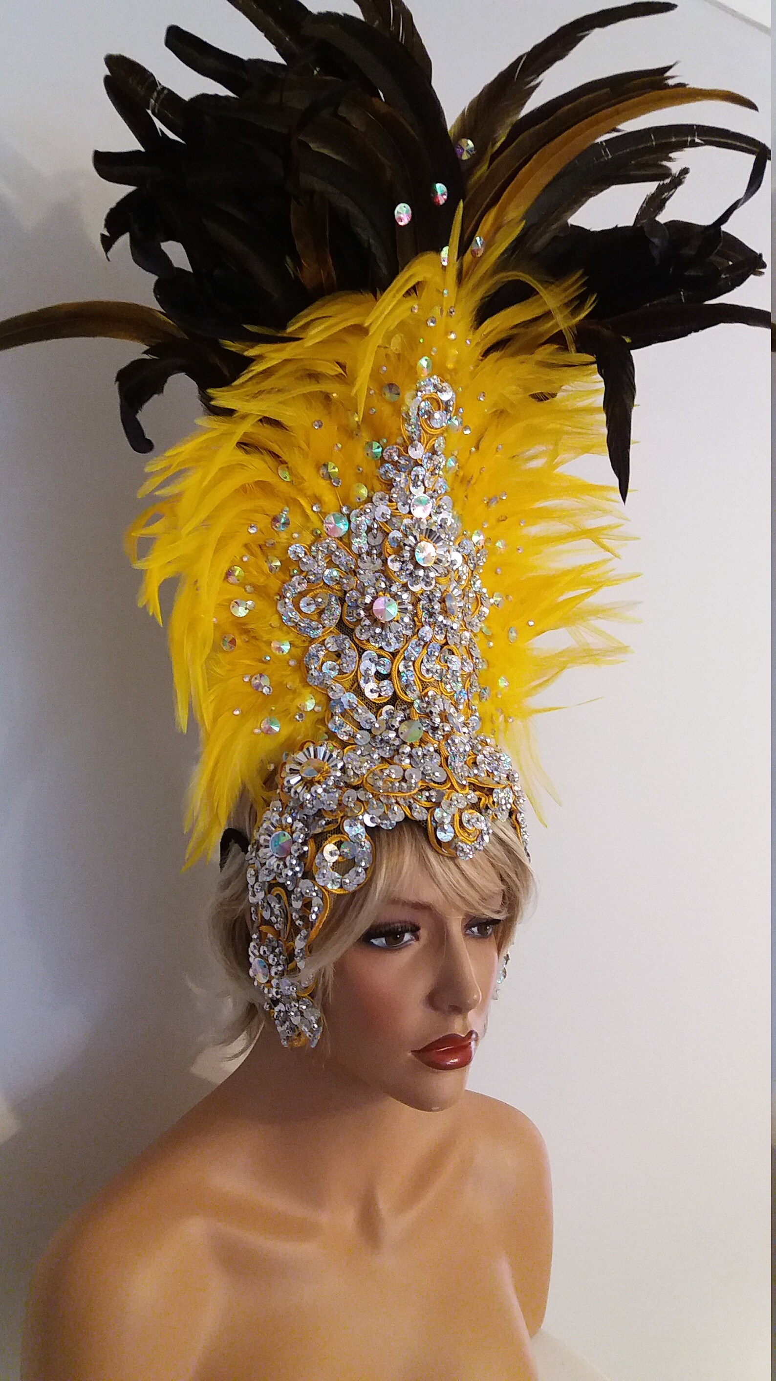 GOLD Feather Headpiece-headdress-samba Costumes Carnival-mardi - Etsy