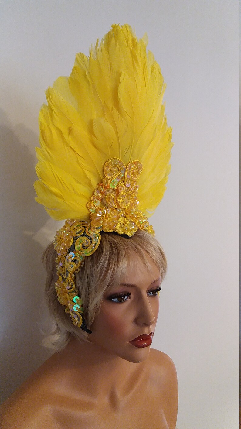 YELLOW Feather Headpiece-headdress-samba Costumes Carnival-mardi Gras ...