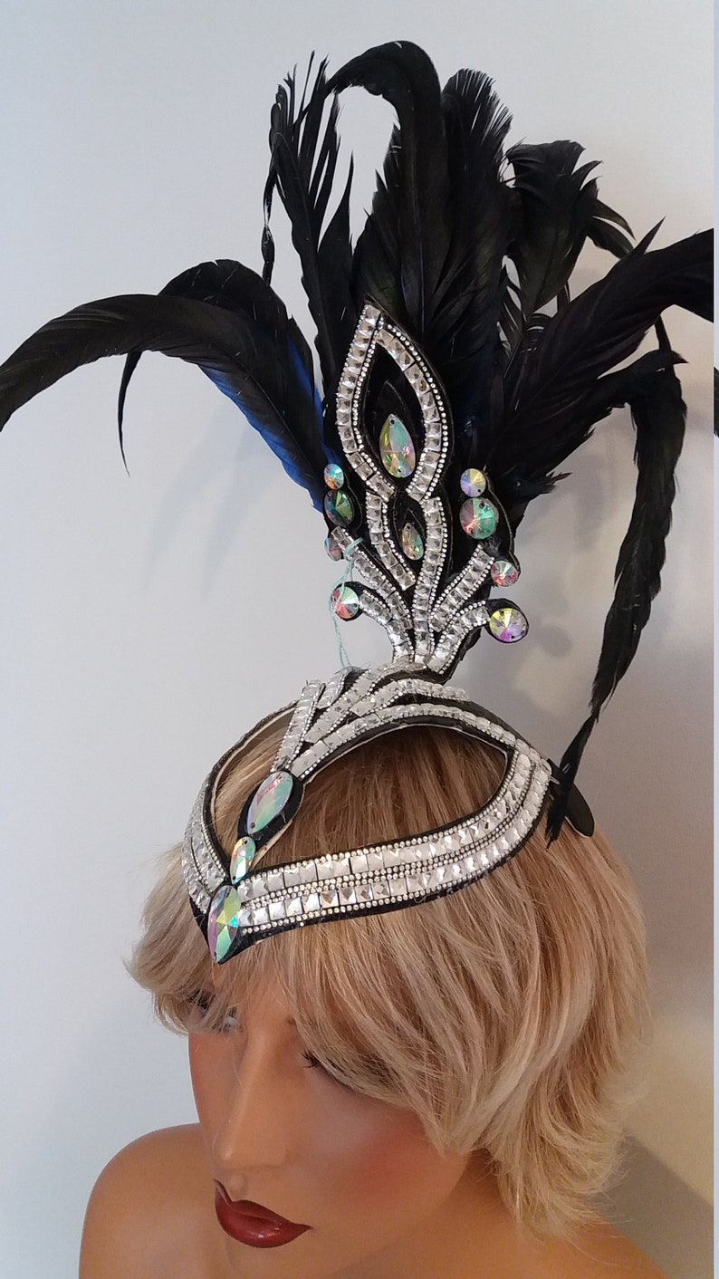 BLACK Crystal Feather Headpiece-headdress Samba Costumes - Etsy