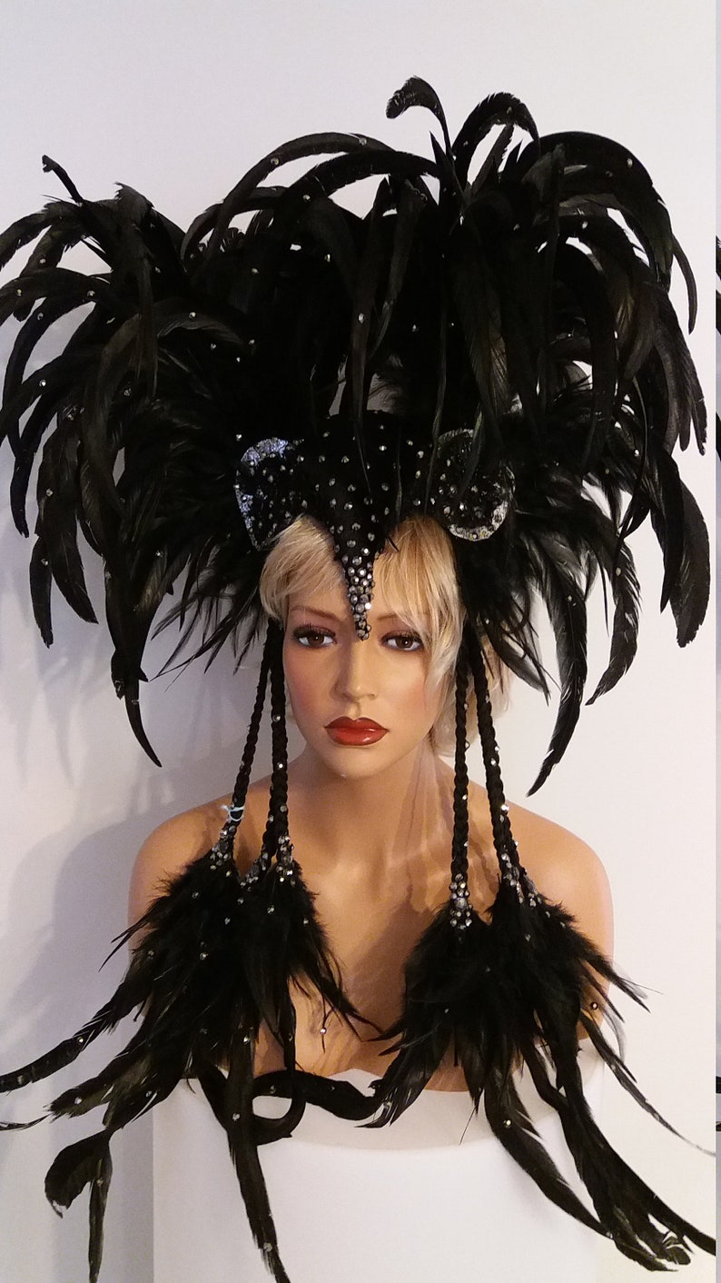 BLACK "maya" Feather Headpiece-headdress Samba Costumes Carnival-mardi ...