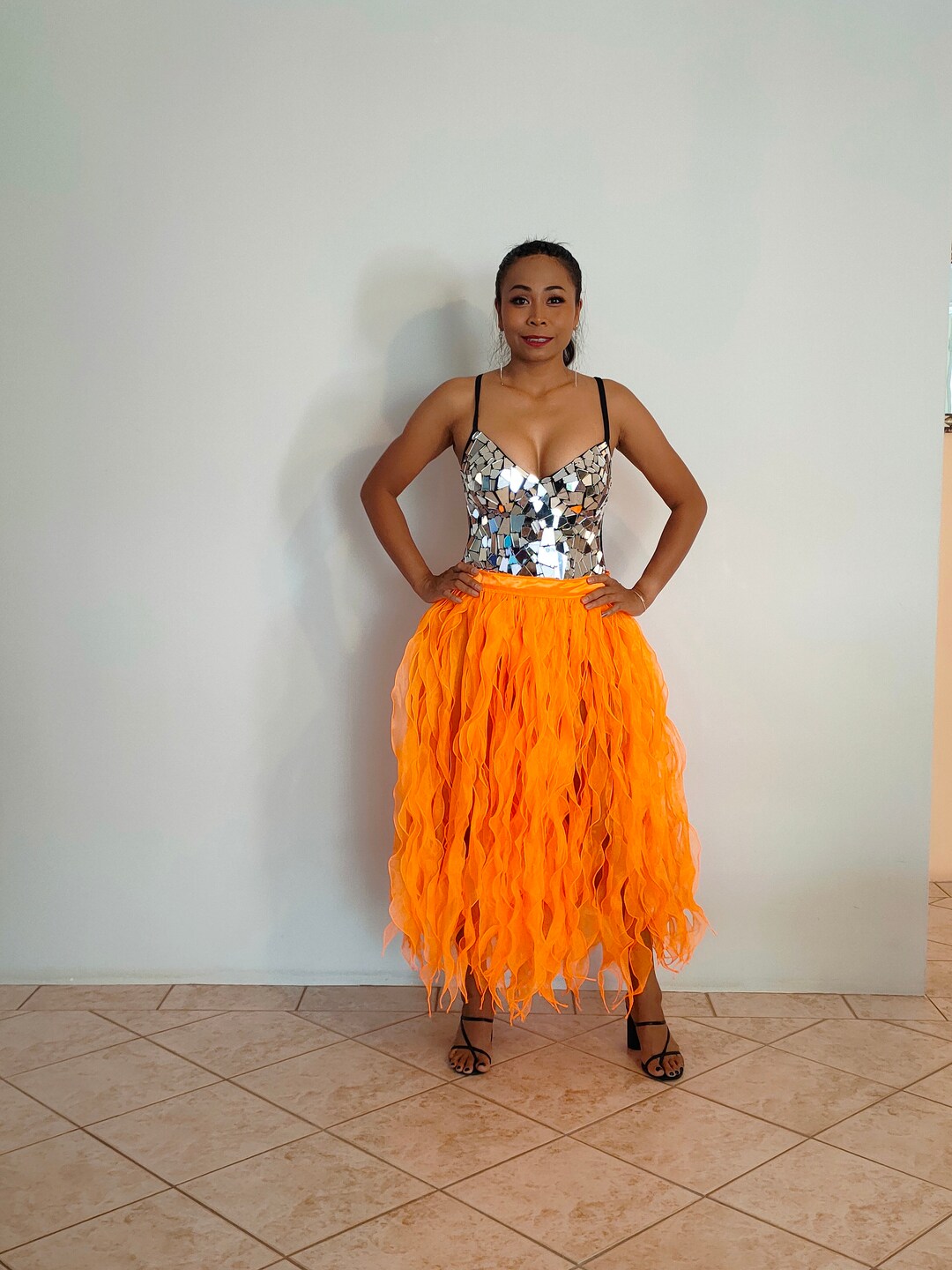 ORANGE Color Organza Skirt-samba Costumes Carnival Show Girl Las Vegas ...