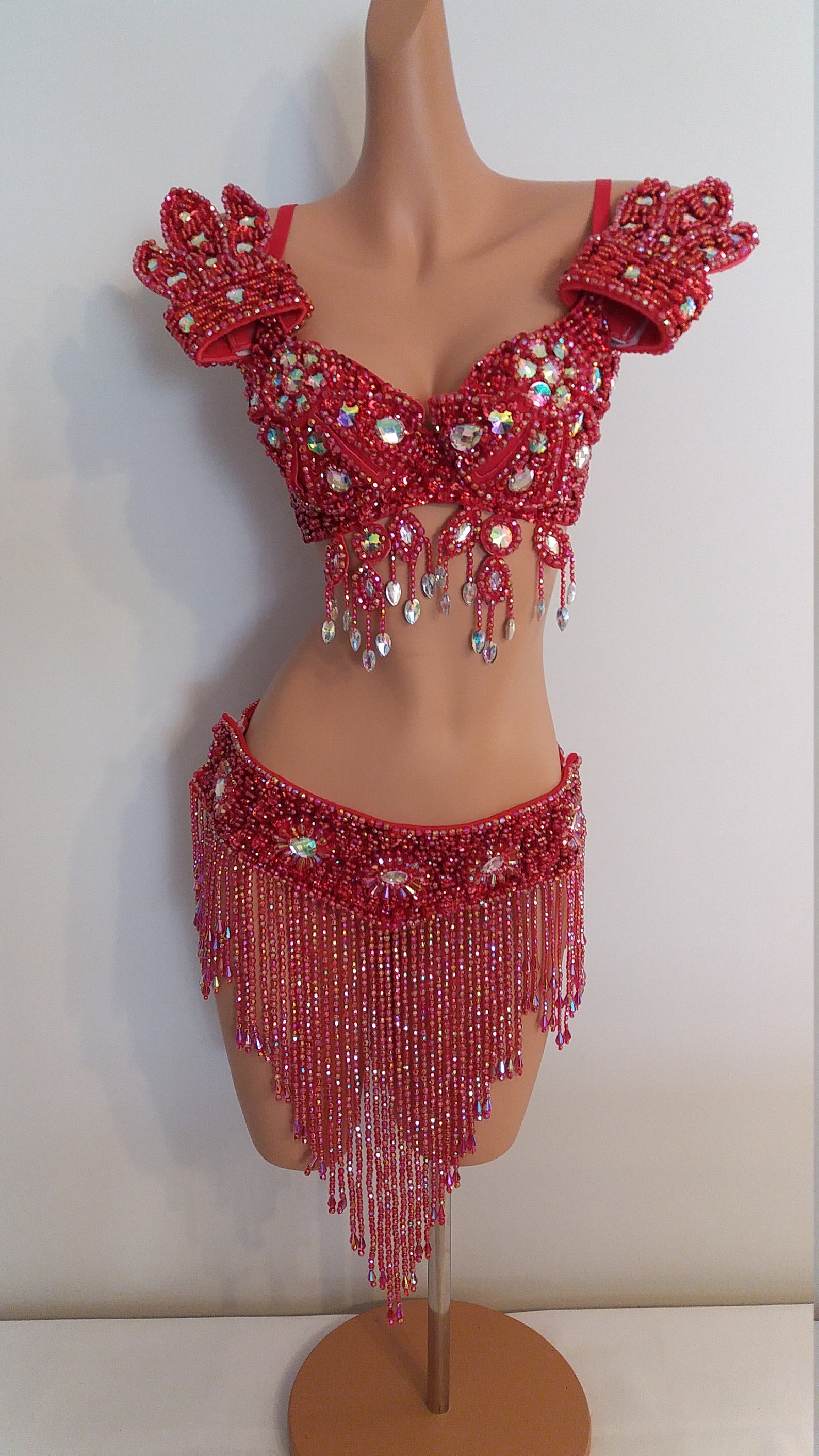 Red Beads Skirttop Samba Costumes Carnival Show Etsy