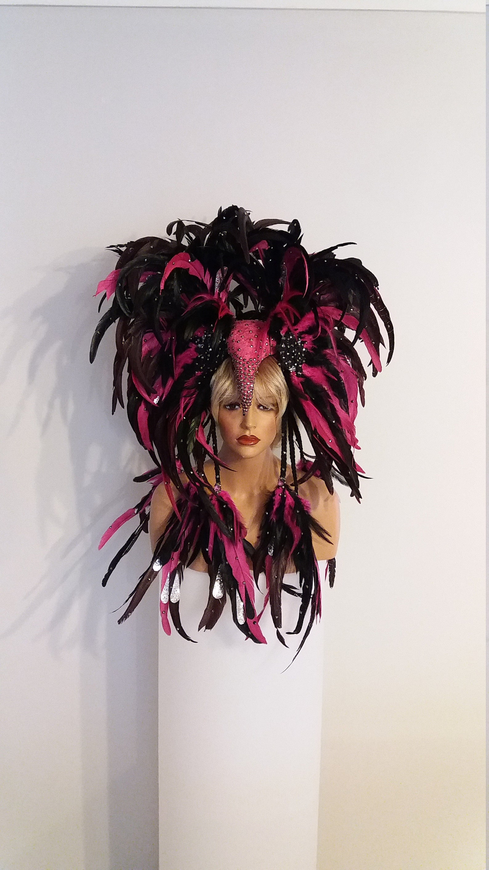 PINK/BLACK "maya" Feather Headpiece-headdress Samba Costumes Carnival ...