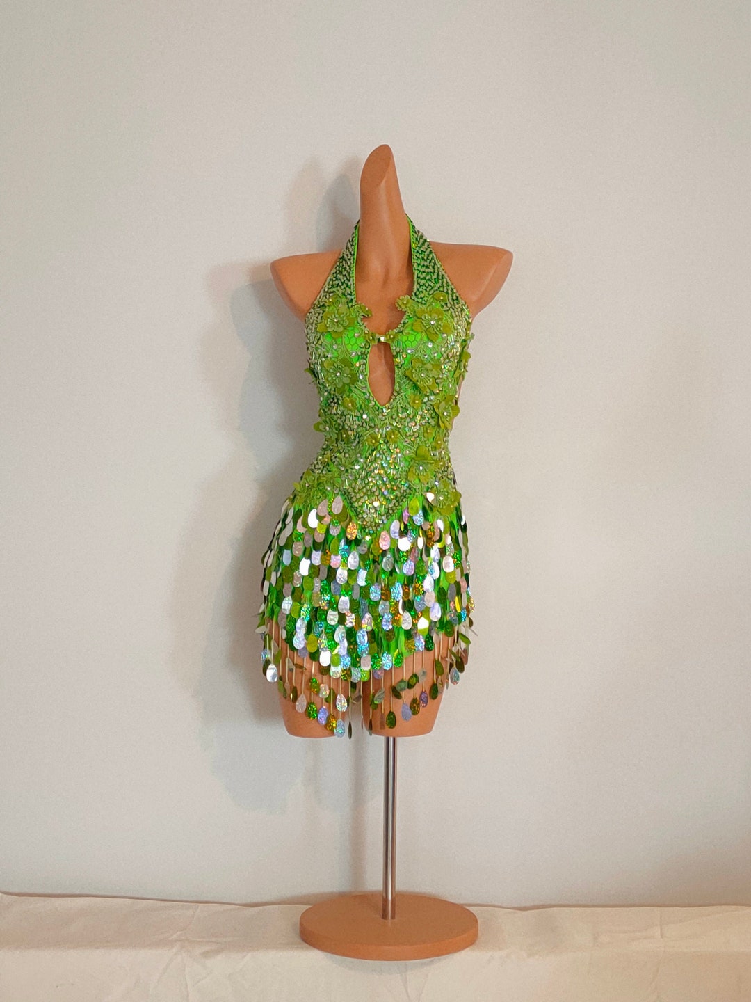 Lime Green Sequin Beads Dress Samba Costumes Carnival Show Girl Las