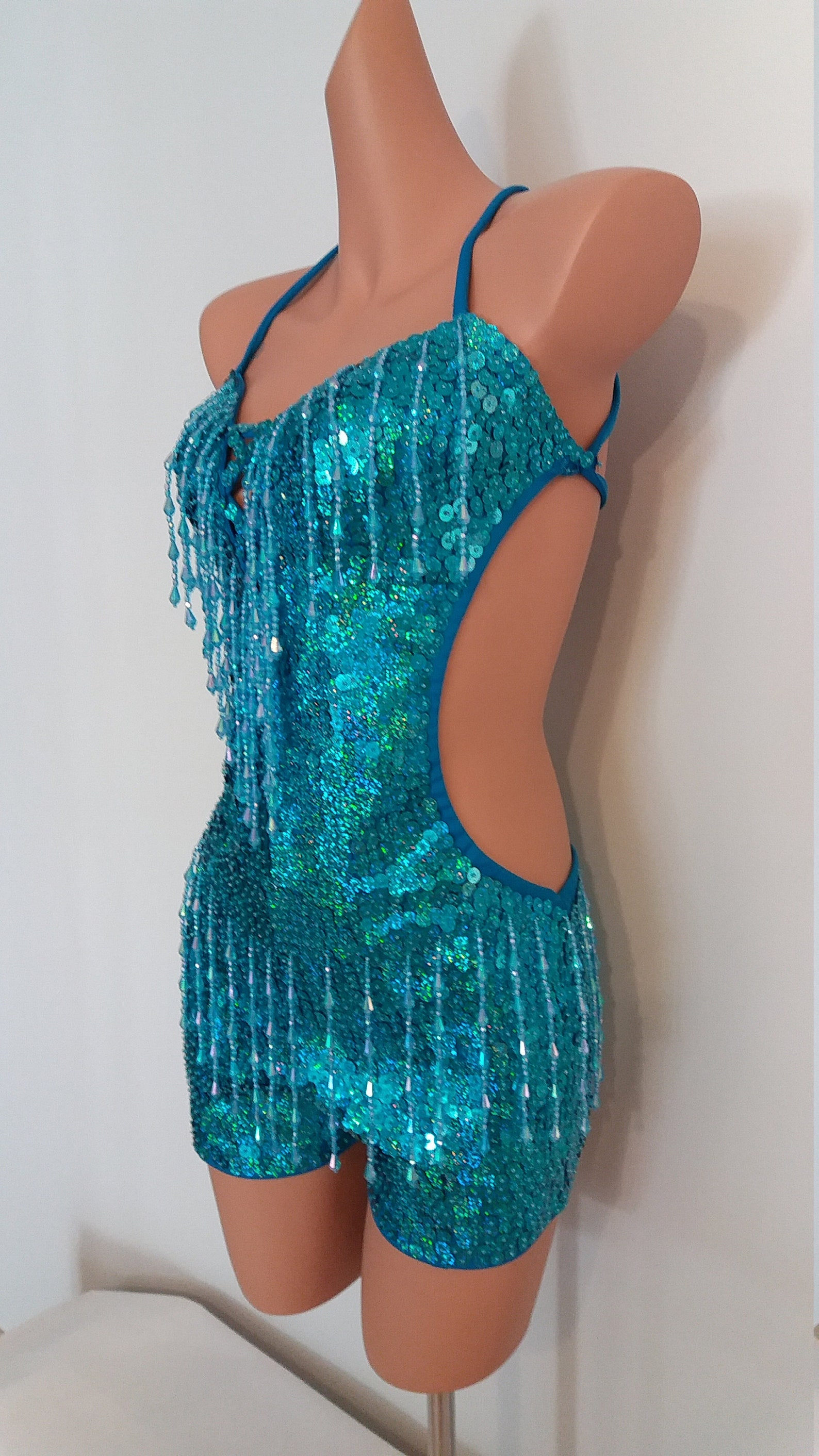 TURQUOISE Sequin Romper/bodysuit-samba Costumes Carnival Show Girl ...