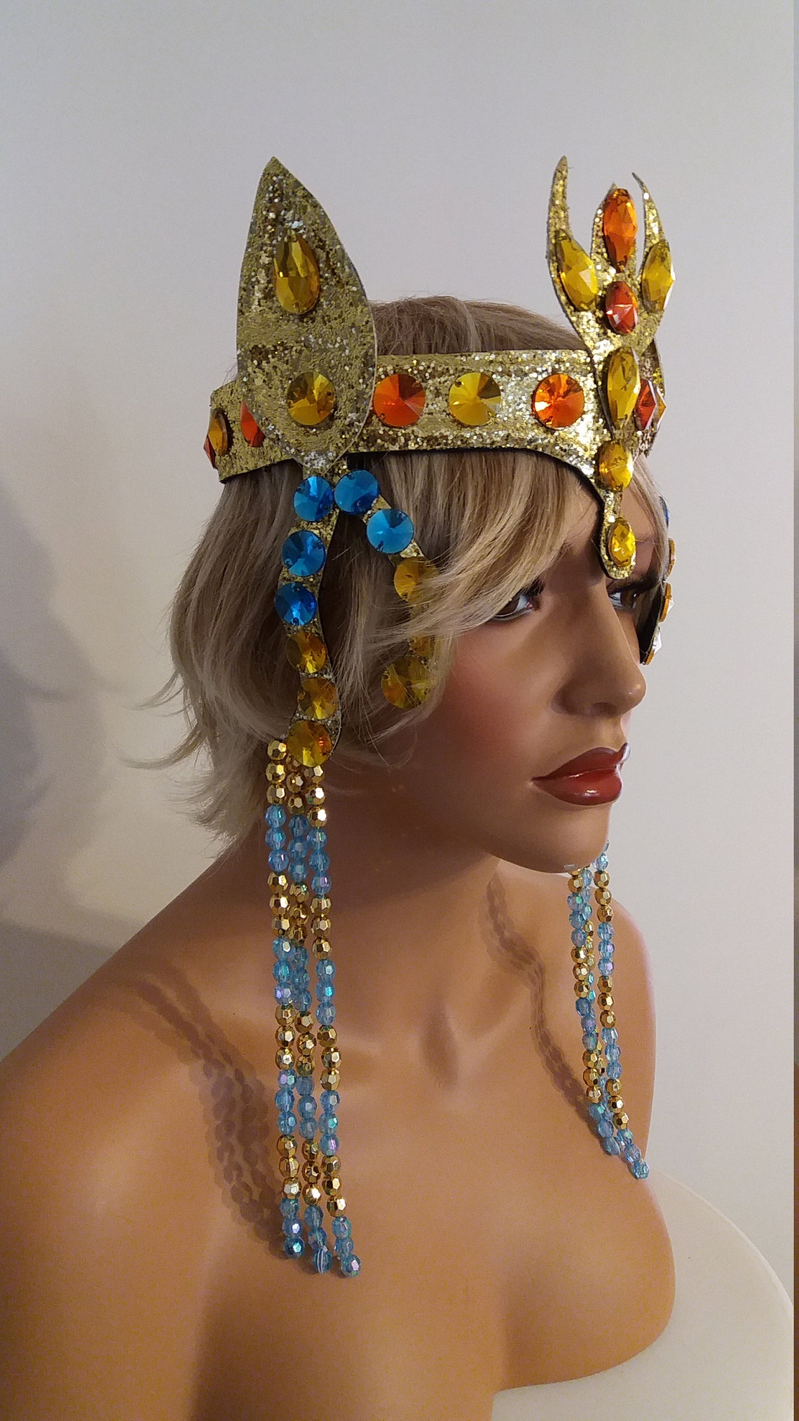GOLD Beads Crown-headpiece-samba Costumes-rio Carnival-mardi Gras-show ...