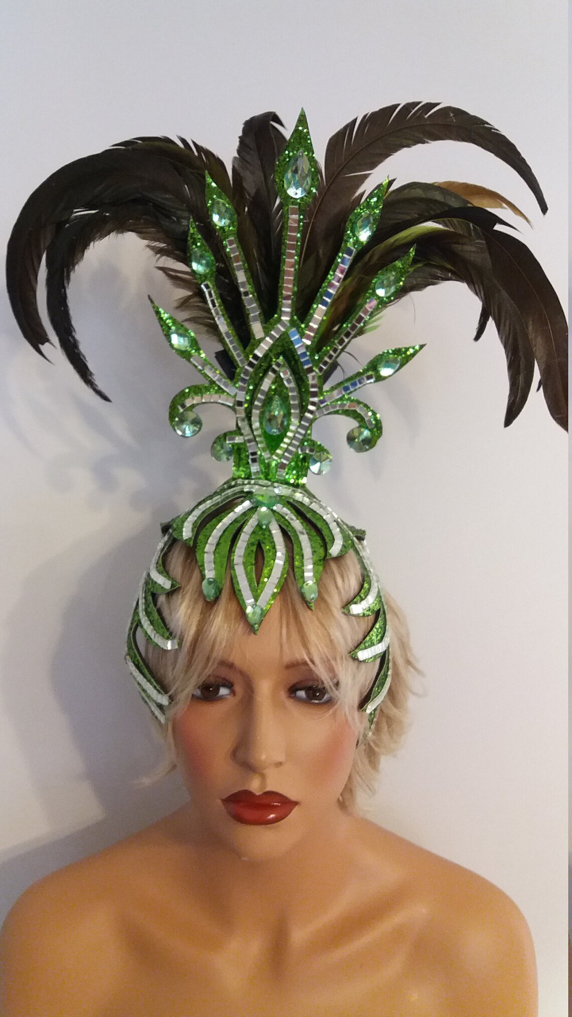Lime GREEN Mirror/feather Headpiece-headdress-samba Costumes | Etsy