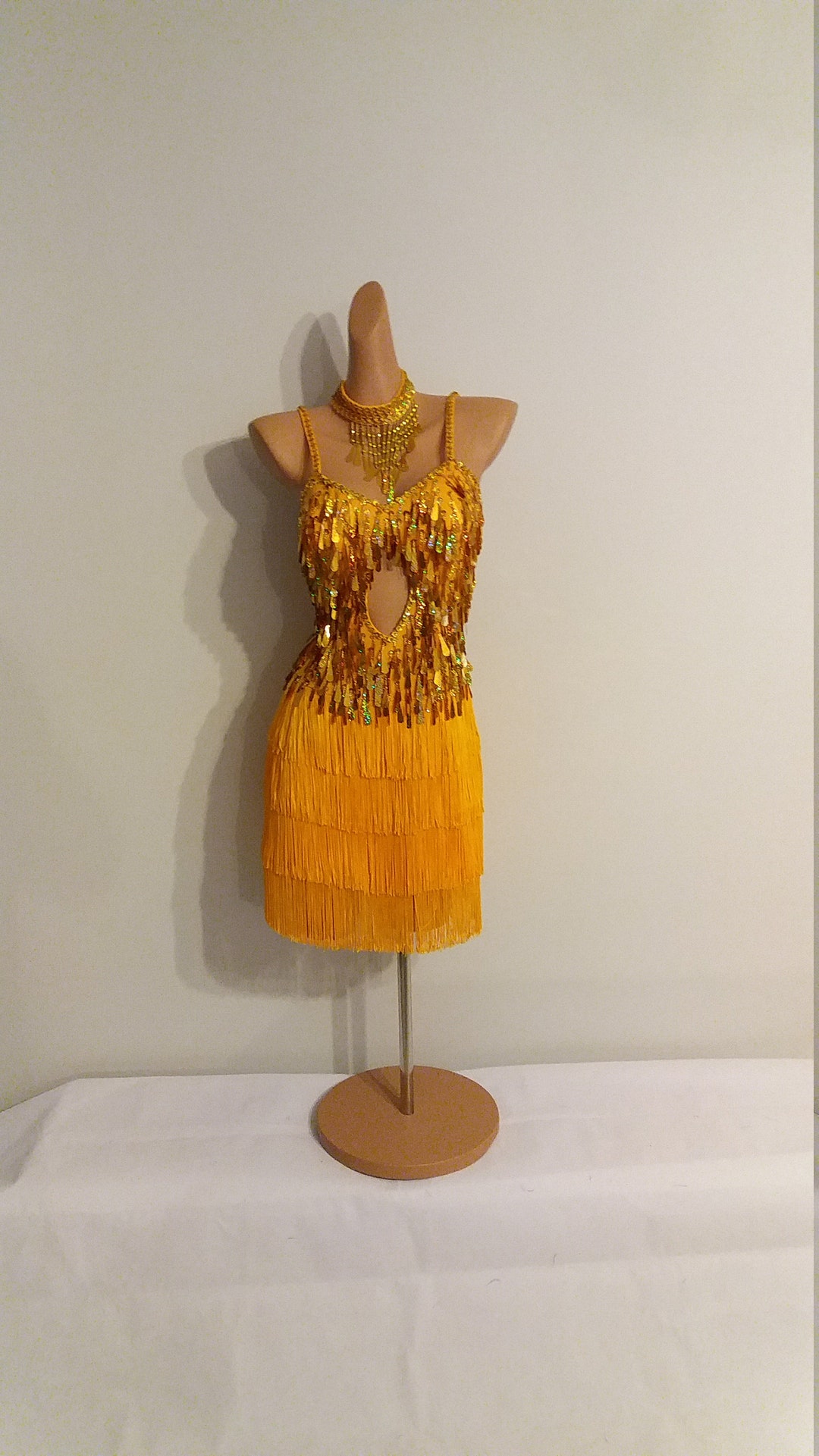 GOLD Beads Fringe Dress-samba Costumes Carnival Show Girl Las Vegas ...