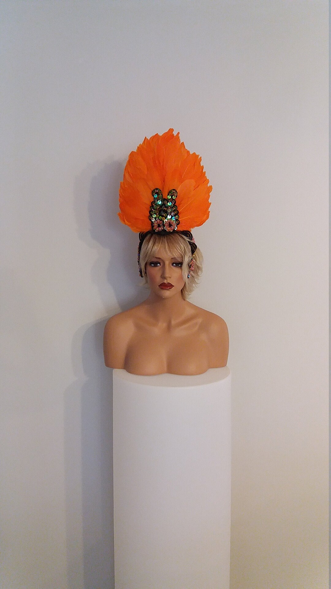 ORANGE plumes coiffe-coiffe-costumes de samba carnaval-mardi gras-show ...