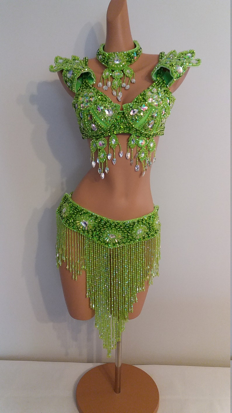 Lime Green Beads Skirttop Samba Costumes Carnival Show Etsy