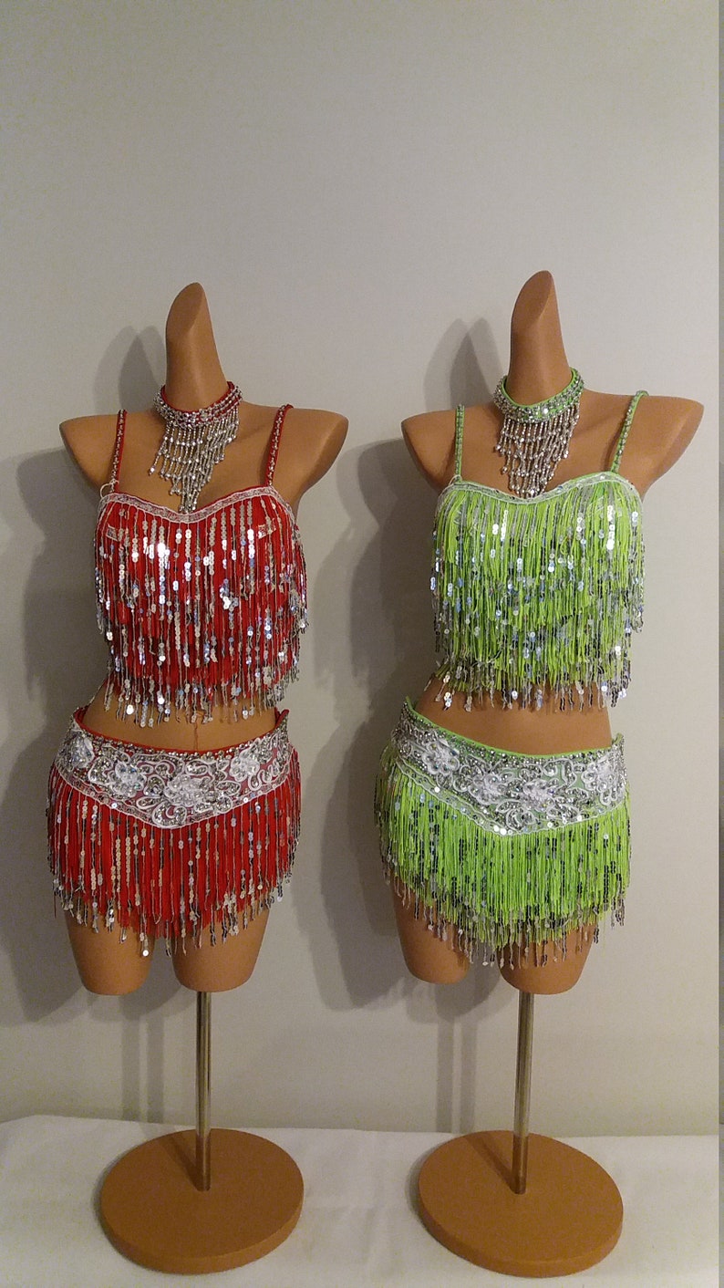 Lime Green Beads Skirttop Samba Costumes Carnival Show Girl Etsy