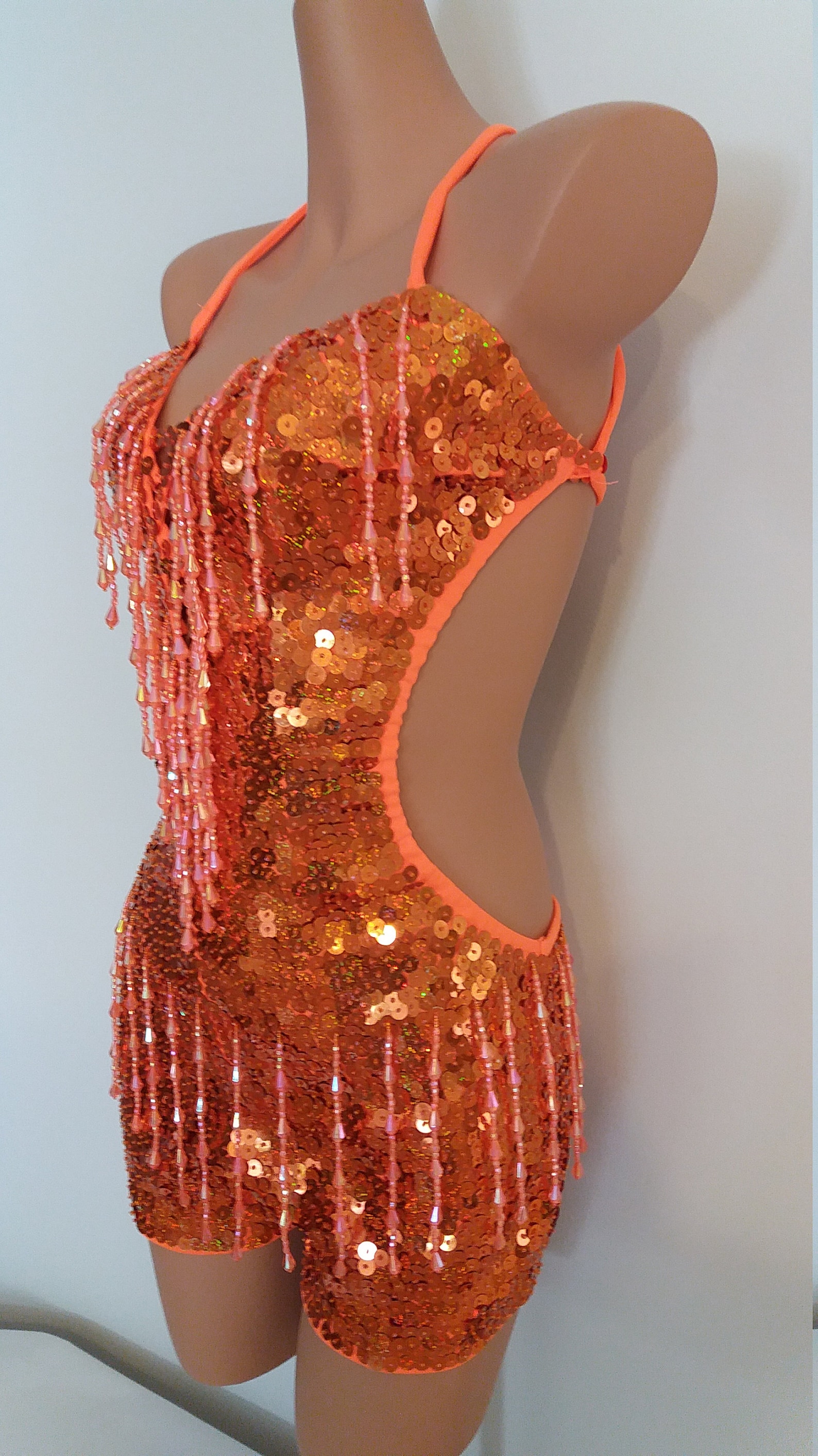 ORANGE Sequin Romper/bodysuit-samba Costumes Carnival Show - Etsy