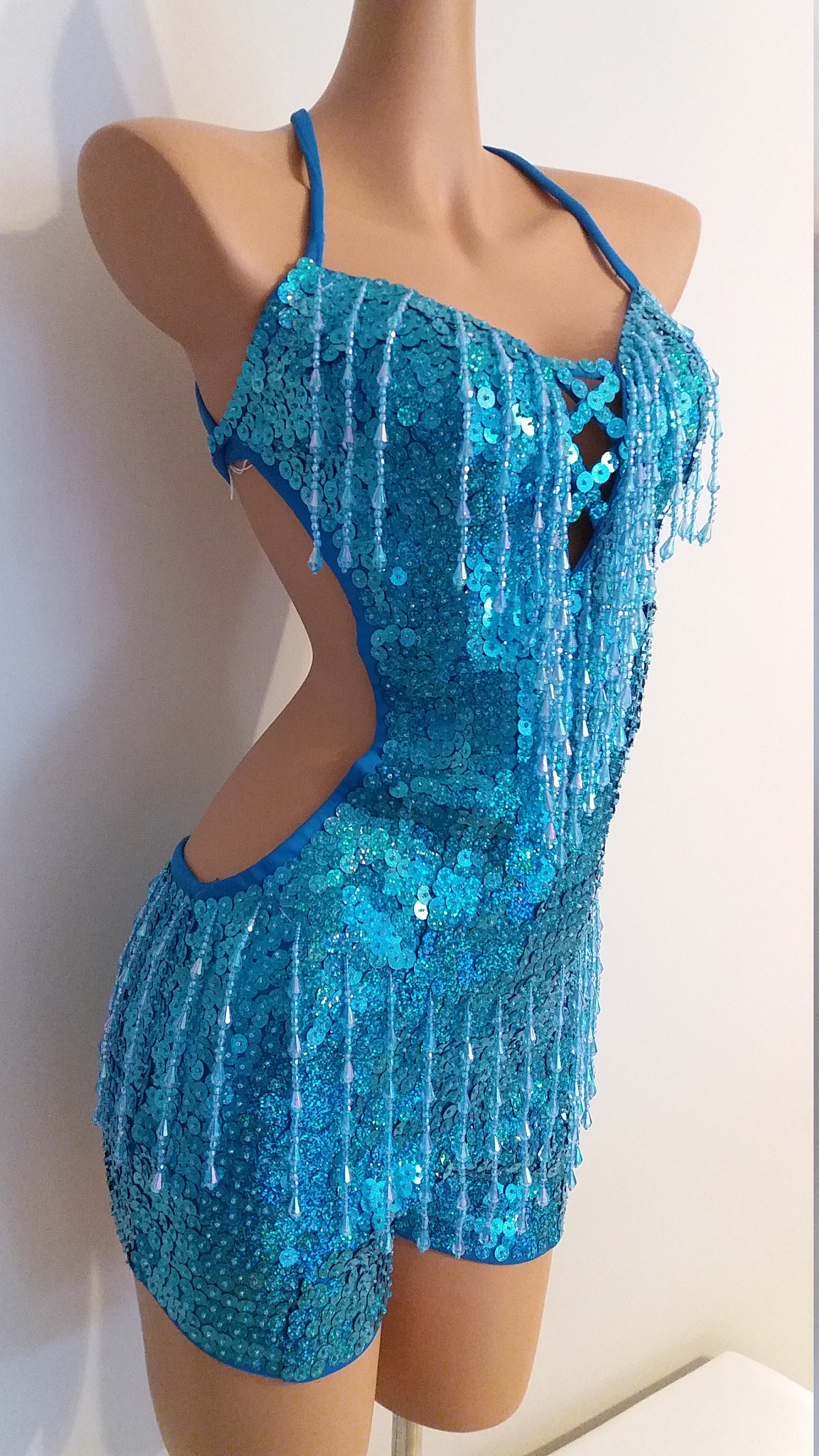 TURQUOISE Sequin Romper/bodysuit-samba Costumes Carnival Show Girl ...