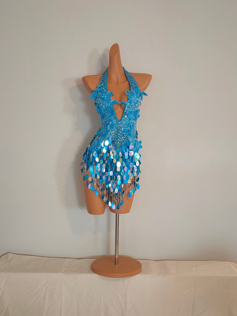 Turquoise Sequin Beads Dress Samba Costumes Carnival Show Etsy