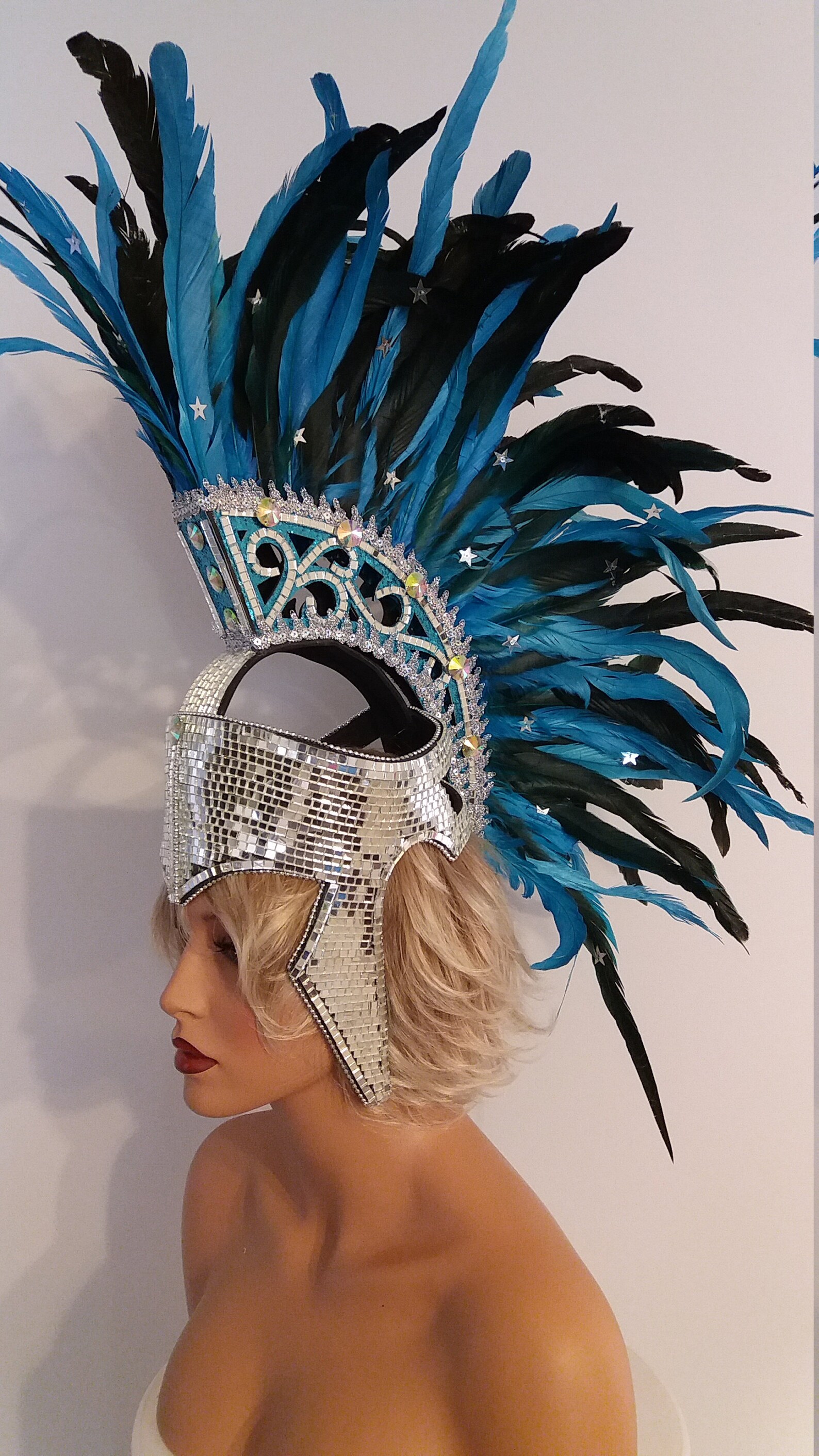 TURQUOISE "mohawk" Feather Headpiece-samba Costumes Spartan-gladiator ...