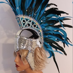 TURQUOISE "mohawk" Feather Headpiece-samba Costumes Spartan-gladiator ...